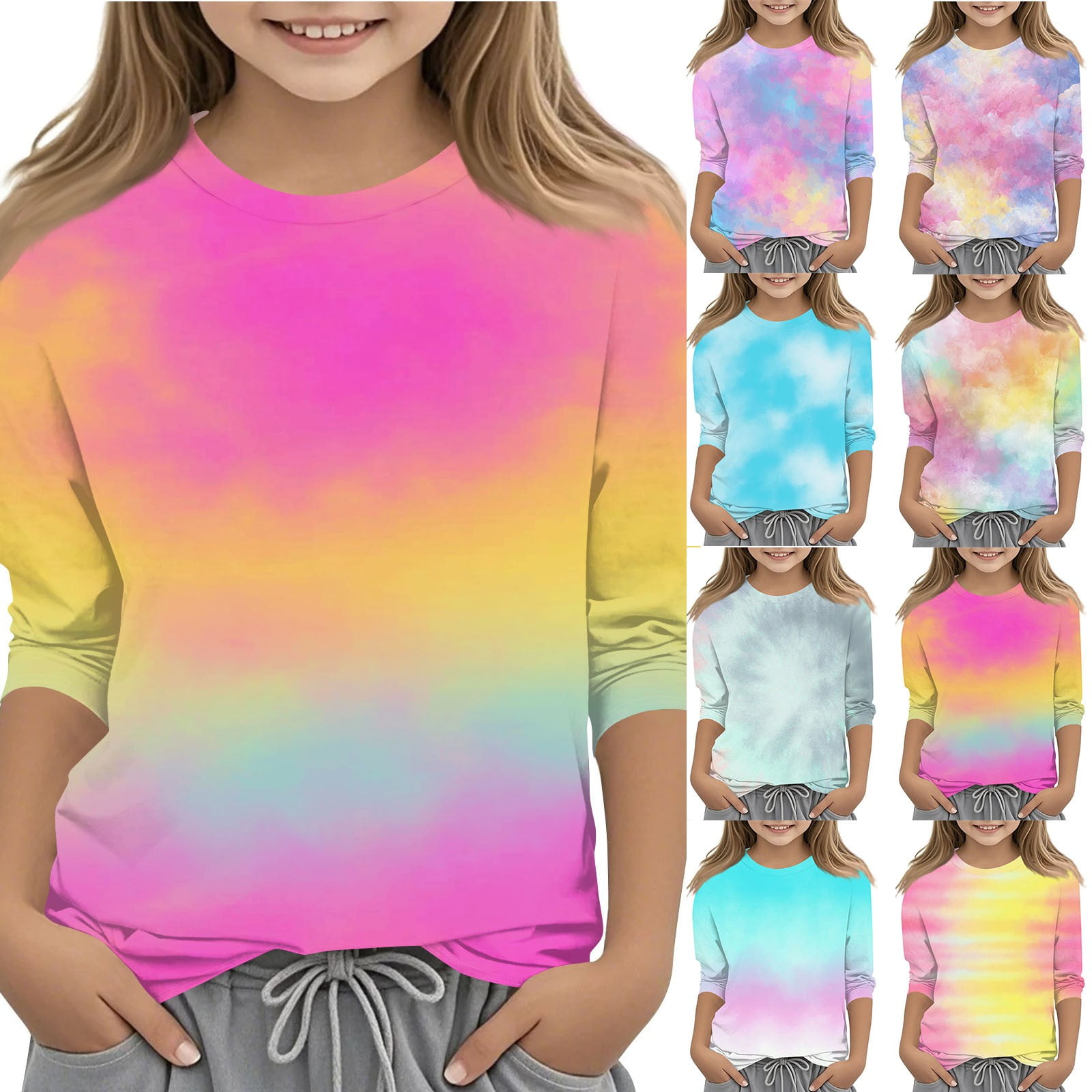 Drmagiyhm Cyan 3/4 Sleeve Tops for Girls Size 10-12 Cute Floral Print ...