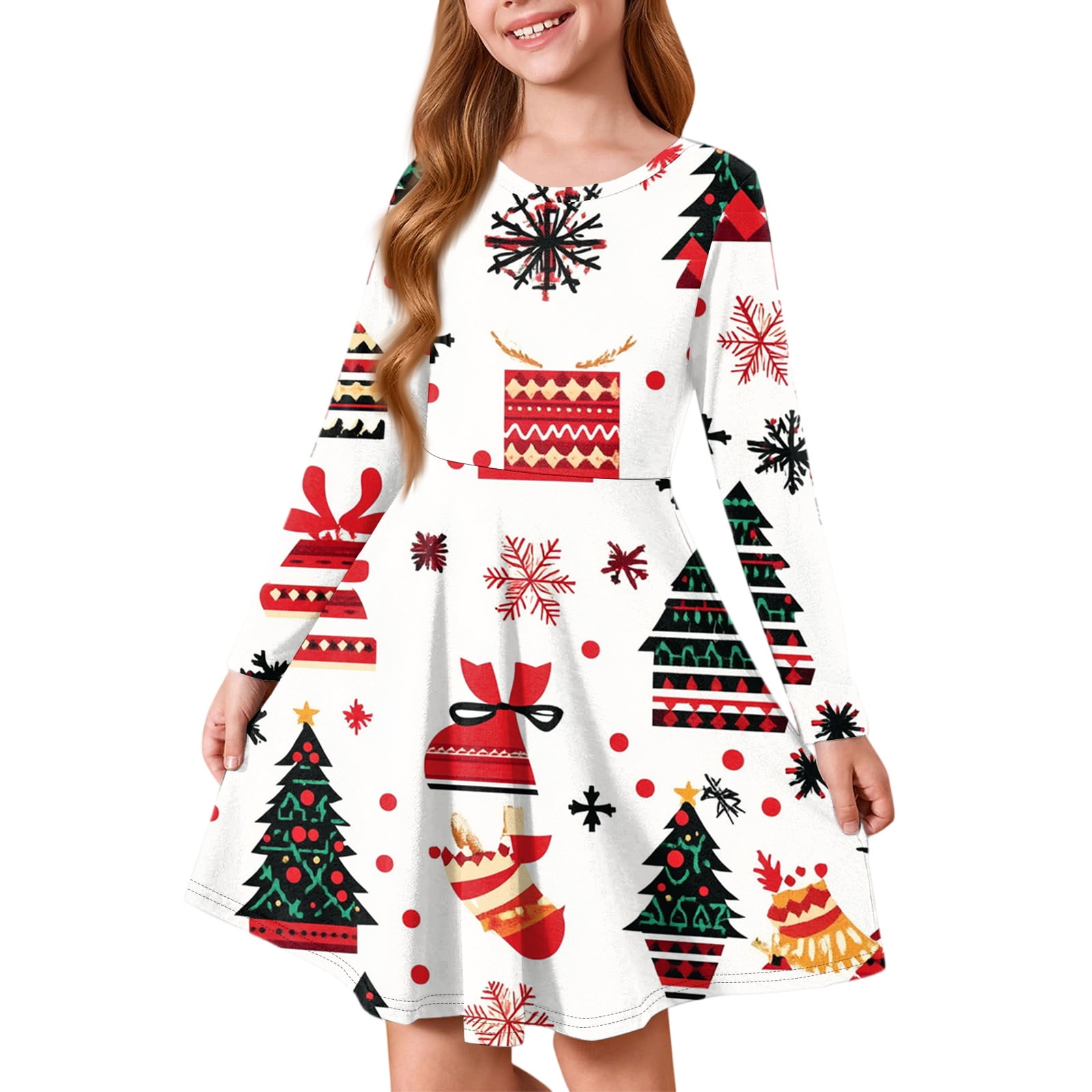 Drmagiyhm Deep Red Long Sleeve Dress for Girls Size 10-12 Cute Crew ...