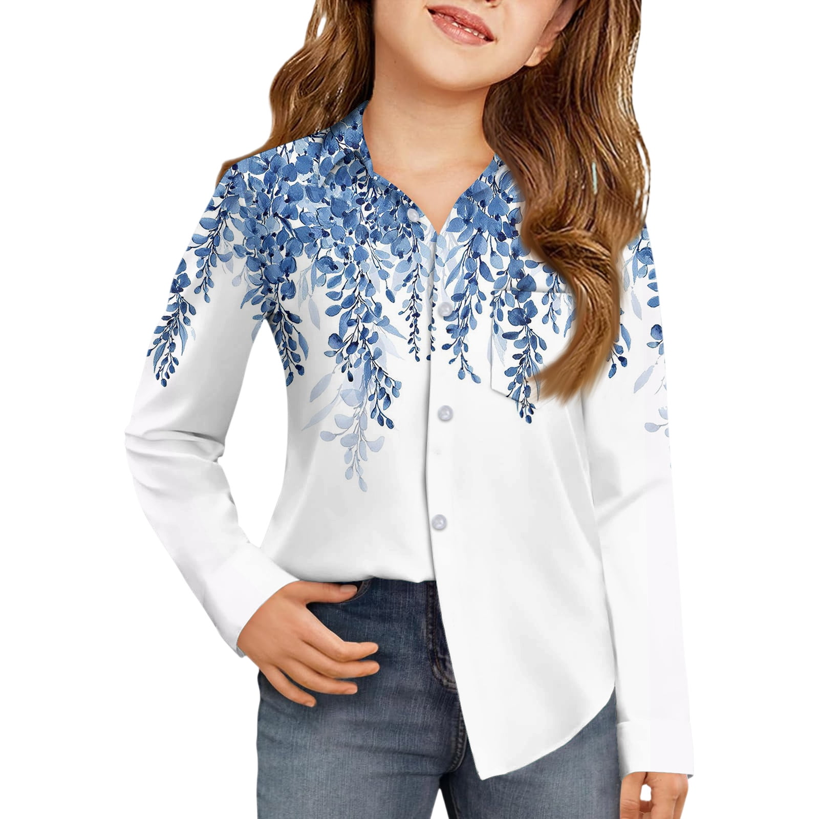 Drmagiyhm Girl's Button Down Shirts Size 10-12 Long Sleeve Casual Shirt ...