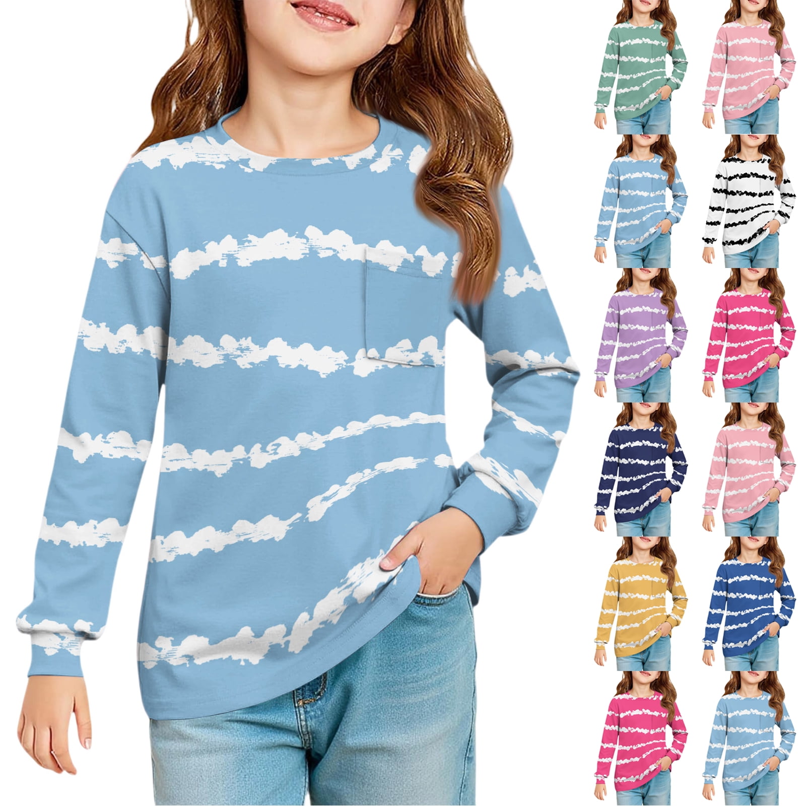 Drmagiyhm Girl's T-Shirts Size 10-12 Casual Crewneck Striped print ...