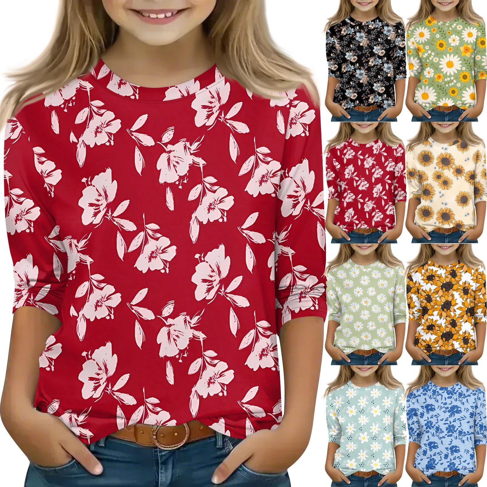 Drmagiyhm Girls 3/4 Sleeve T Shirts Size 10-12 Cute Crewneck Shirts ...