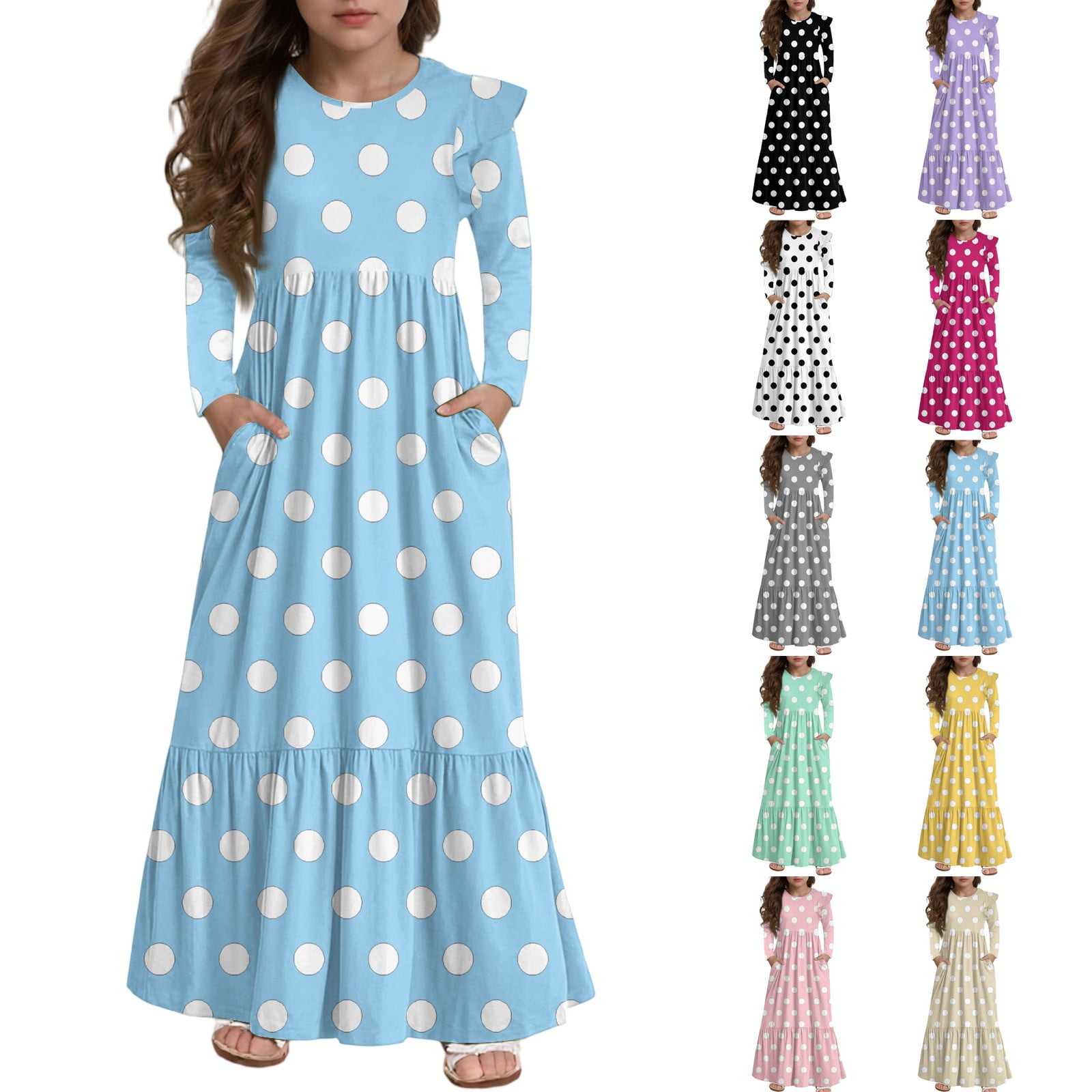 Drmagiyhm Girls A-Line Dresses Size 10-12 Wave Point Princess Long ...