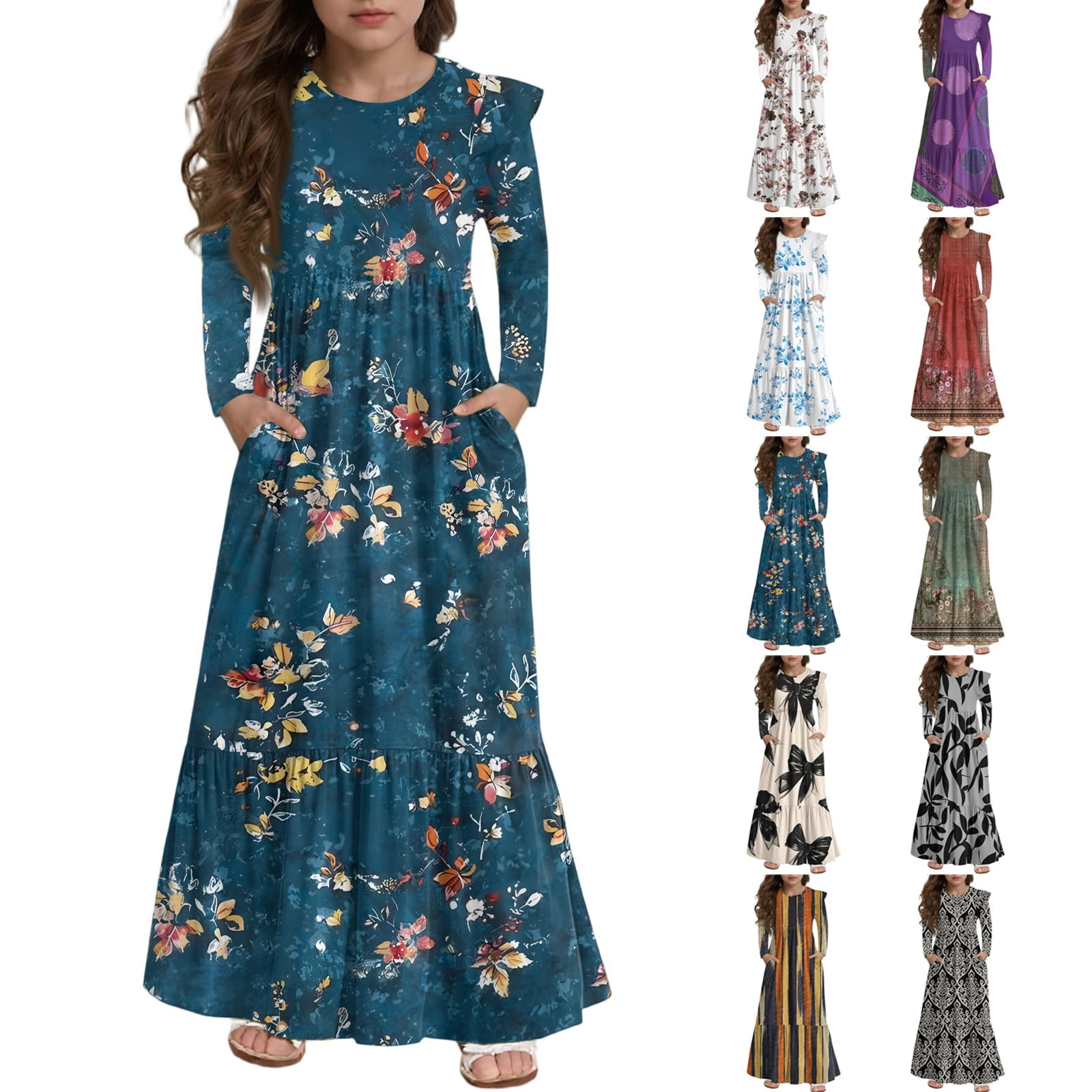 Drmagiyhm Girls A-Line Dresses Size 10-12 Wave Point Princess Long ...