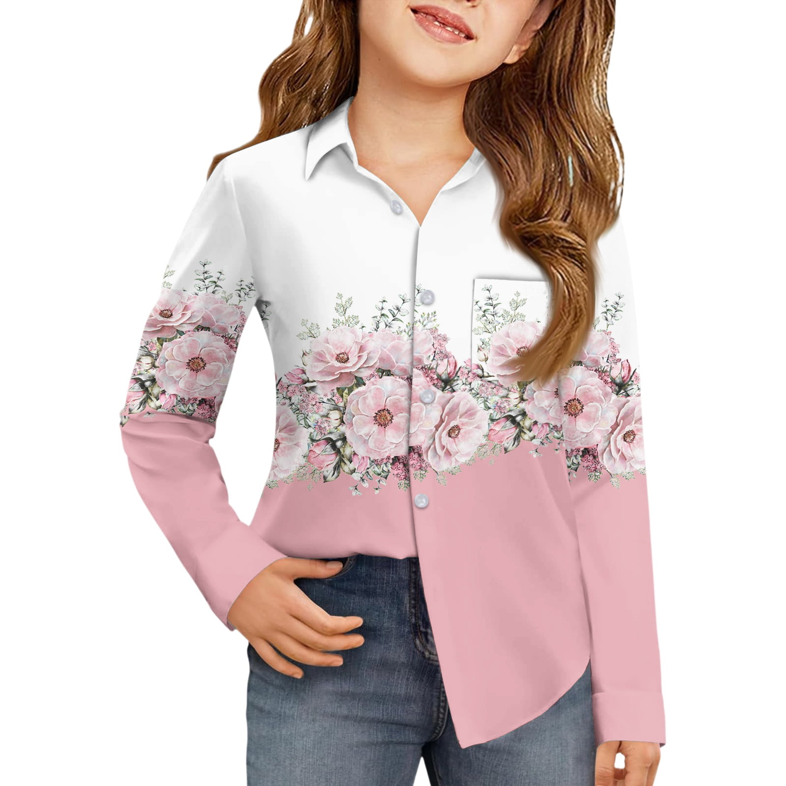 Drmagiyhm Girls Button Up Shirt Size 10-12 Long Sleeve Shirts Uniform ...