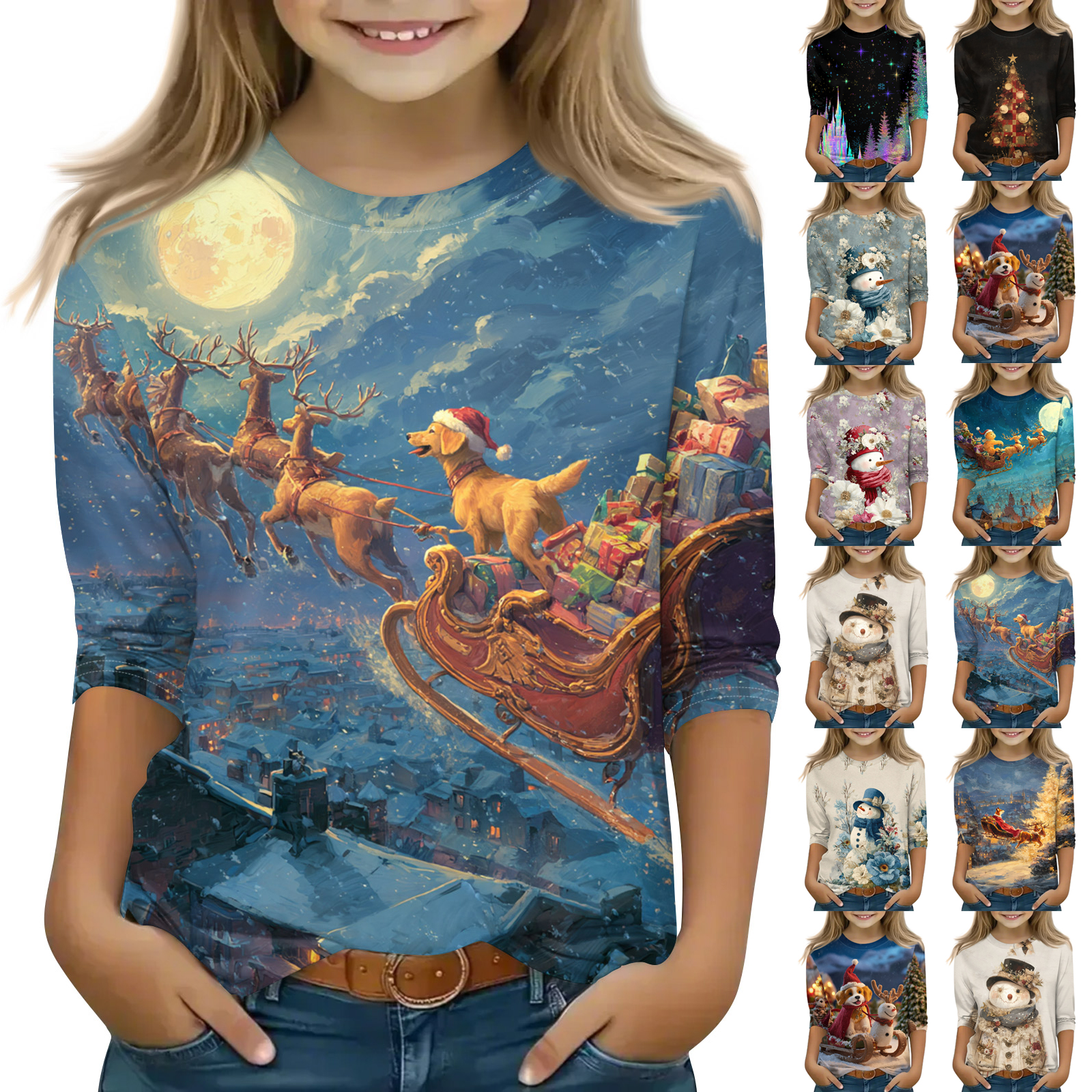 Drmagiyhm Girls Christmas Shirts Size 10-12 Cute Floral Print T-Shirts ...