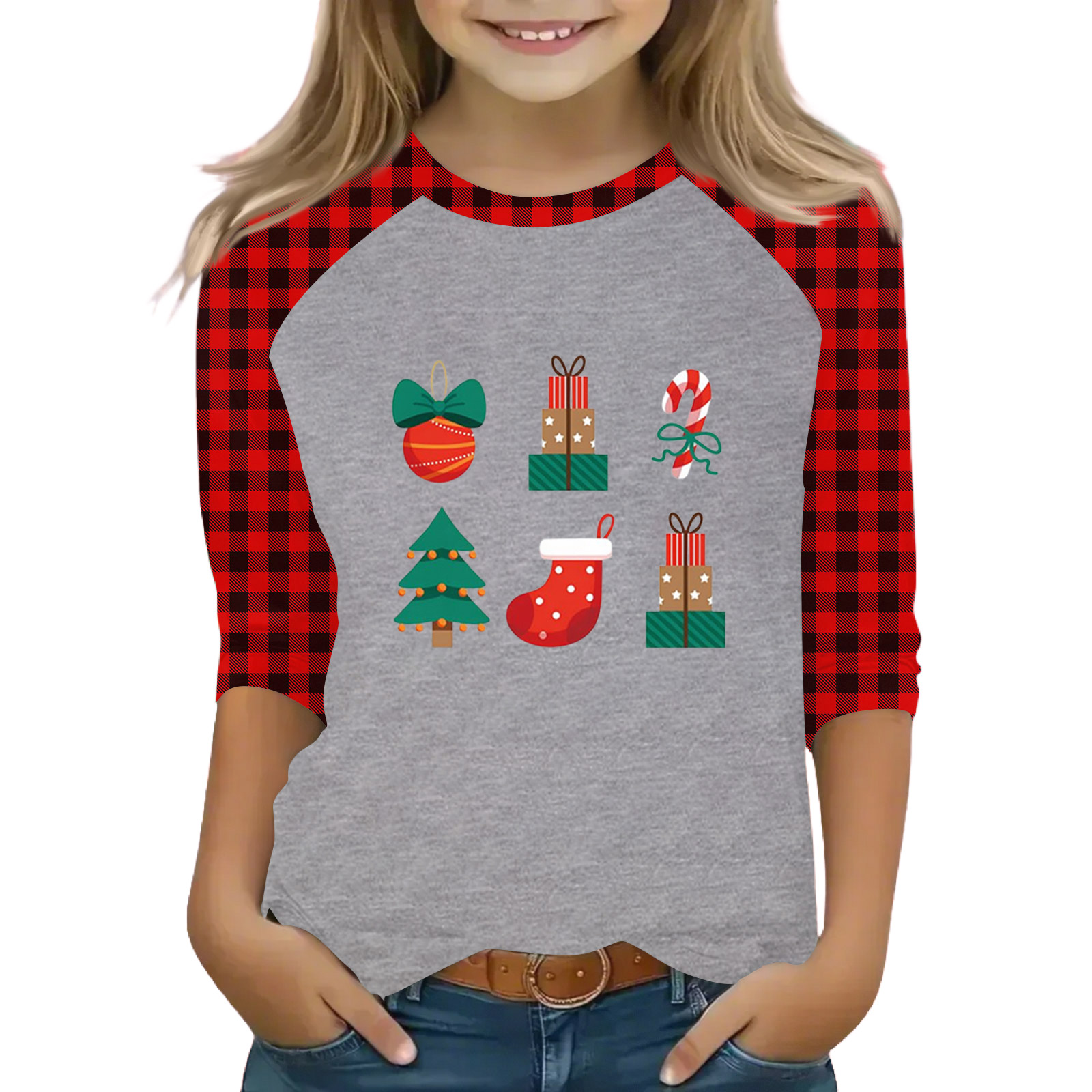 Drmagiyhm Girls Christmas Shirts Size 10-12 Cute Xmas Tree Print Casual ...