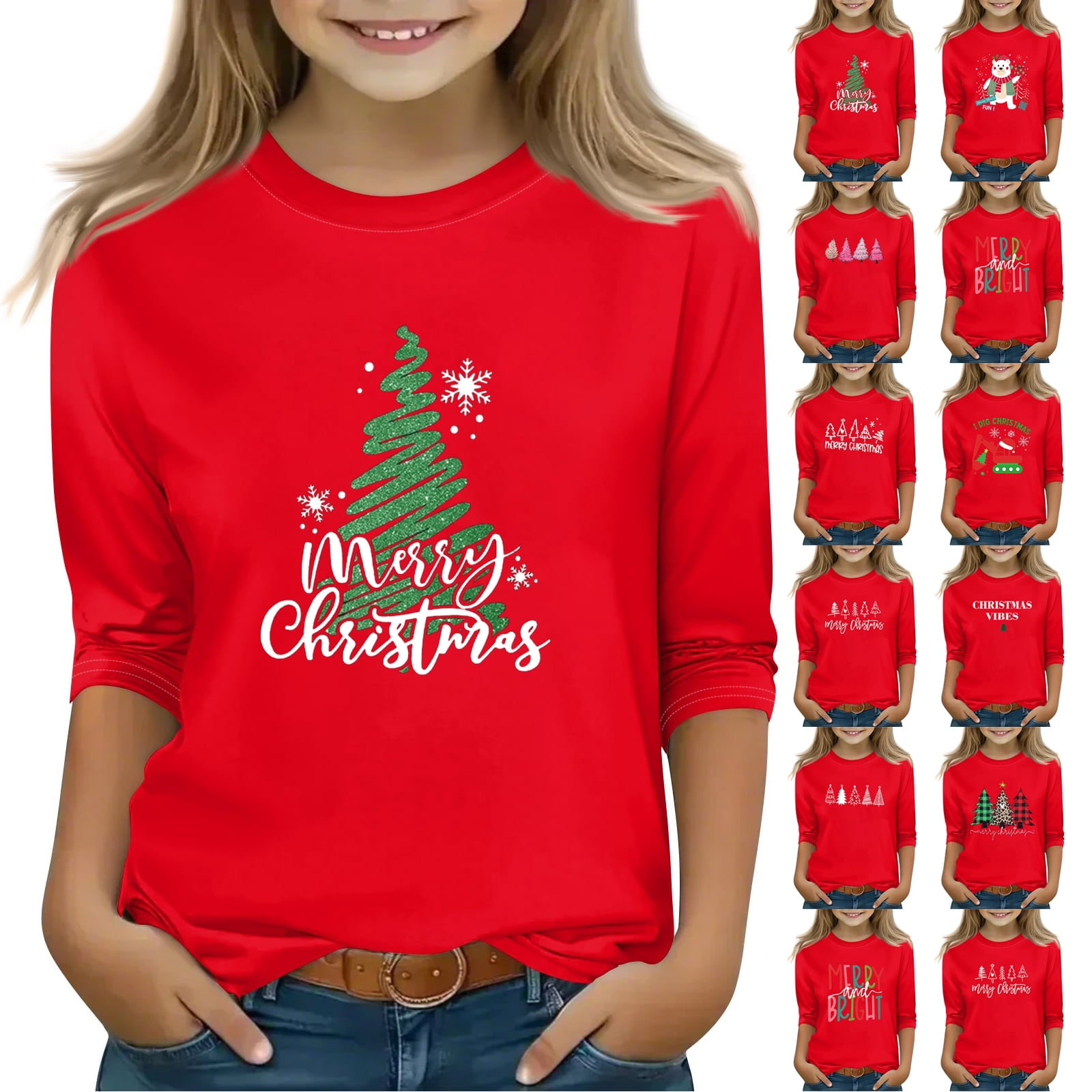 Drmagiyhm Girls Christmas Shirts Size 10-12 Cute Xmas Tree Print ...