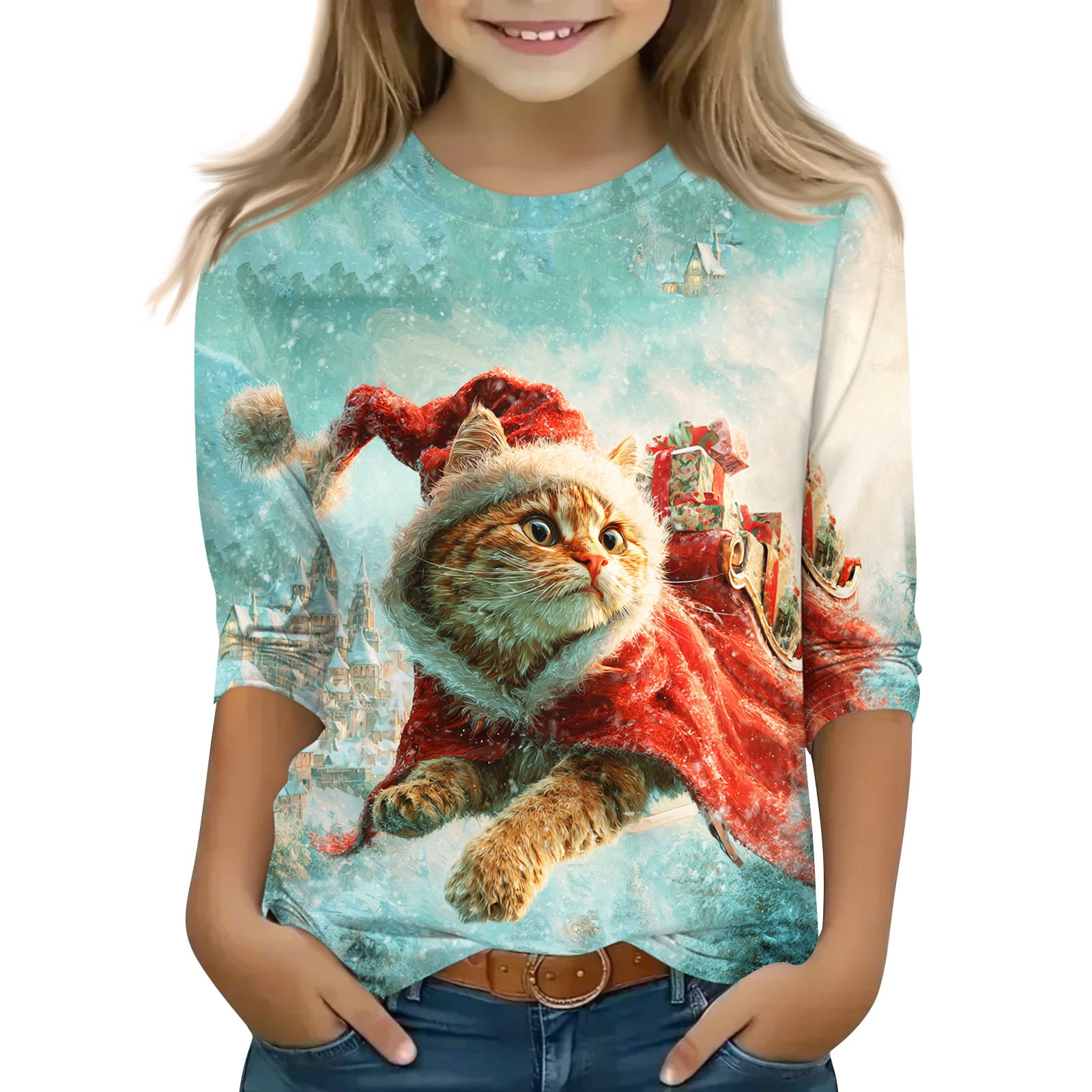 Drmagiyhm Girls Christmas T Shirts Size 10-12 Cute Crewneck Shirts ...