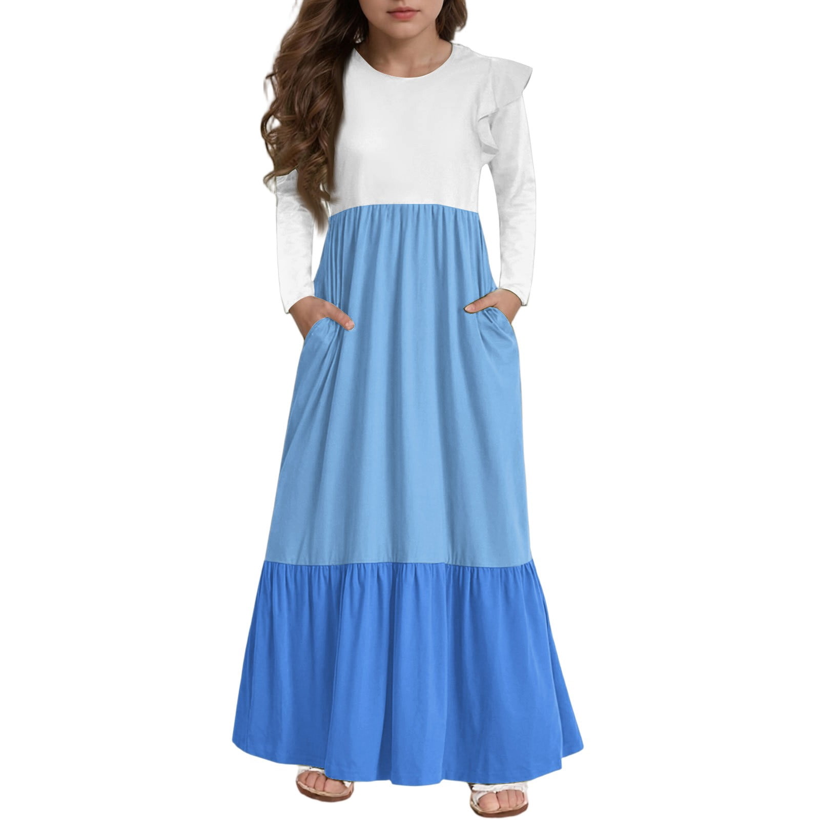 Drmagiyhm Girls Dresses Size 10-12 Wave Point Casual Crew Neck Ruffle ...