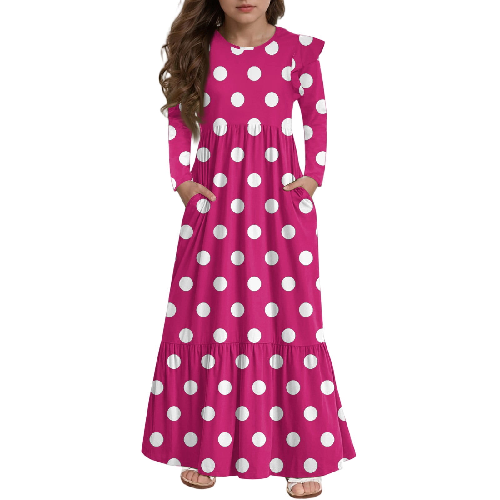 Drmagiyhm Girls Dresses Size 10-12 Wave Point Princess Long Sleeve ...