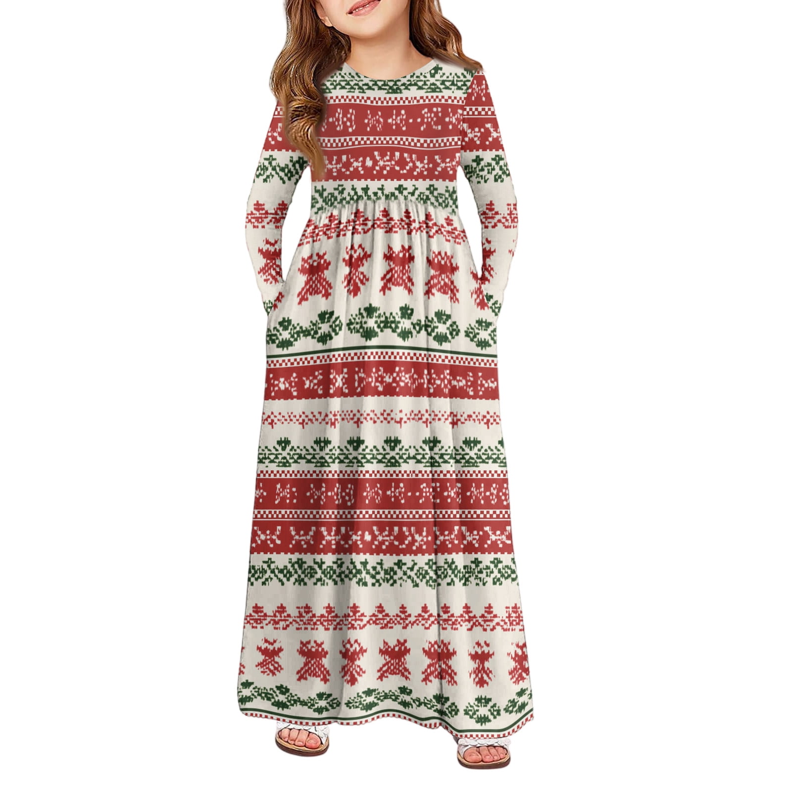 Drmagiyhm Girls Long Dress Size 10-12 Autumn Crew Neck Tiered Maxi ...