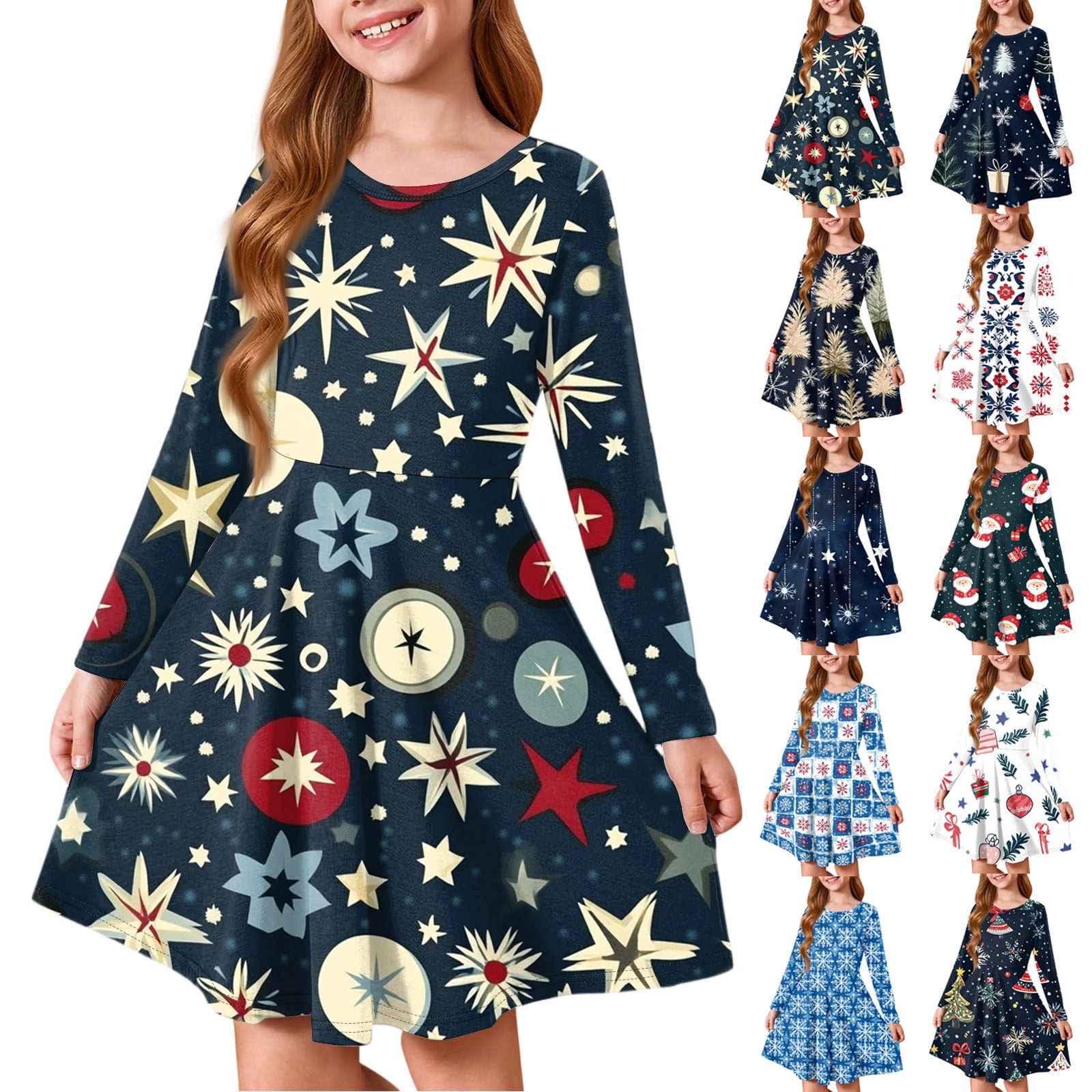 Drmagiyhm Girls Long Sleeve Skater Dress Size 10-12 Casual Twirly Crew ...