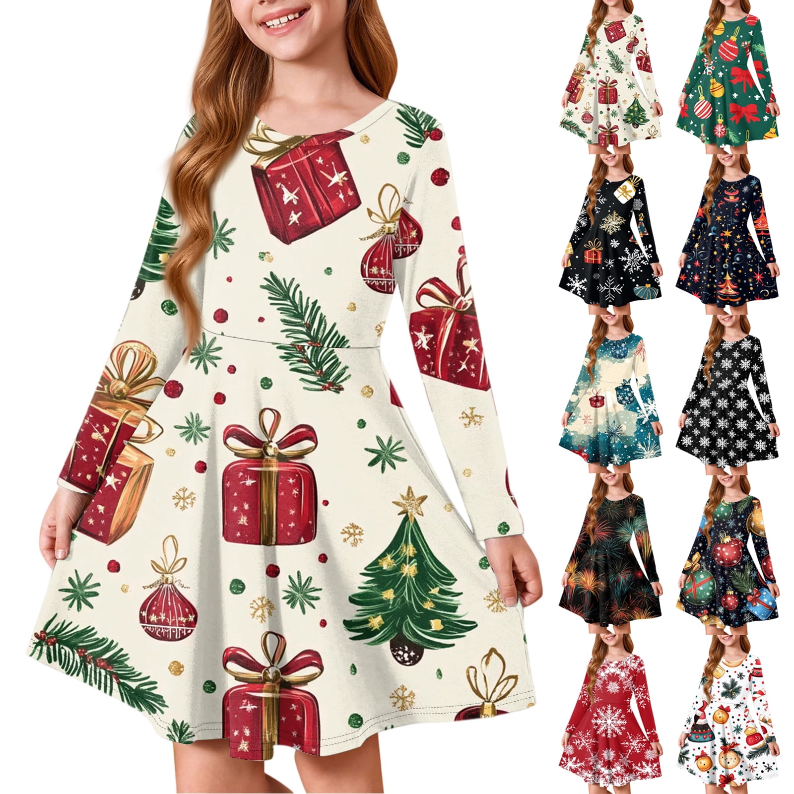Drmagiyhm Girls Long Sleeve Skater Dress Size 10-12 Party Christmas ...