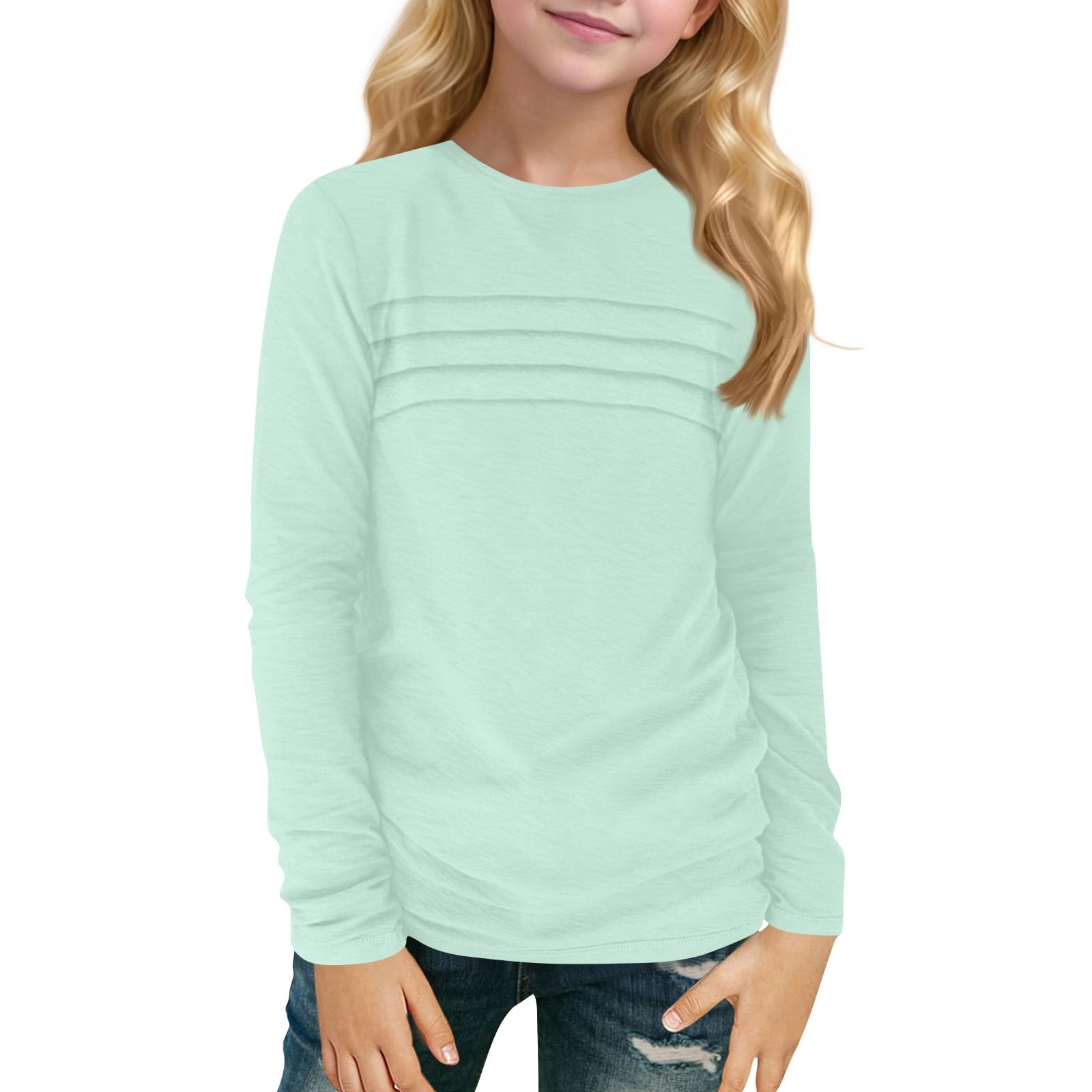 Drmagiyhm Girls Long Sleeve Tops Size 10-12 Basic Solid Color Shirt ...