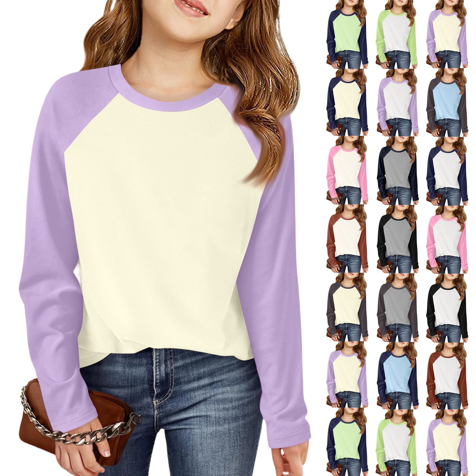 Drmagiyhm Girls Long Sleeve Tops Size 10-12 Raglan Crewneck Shirt Color ...