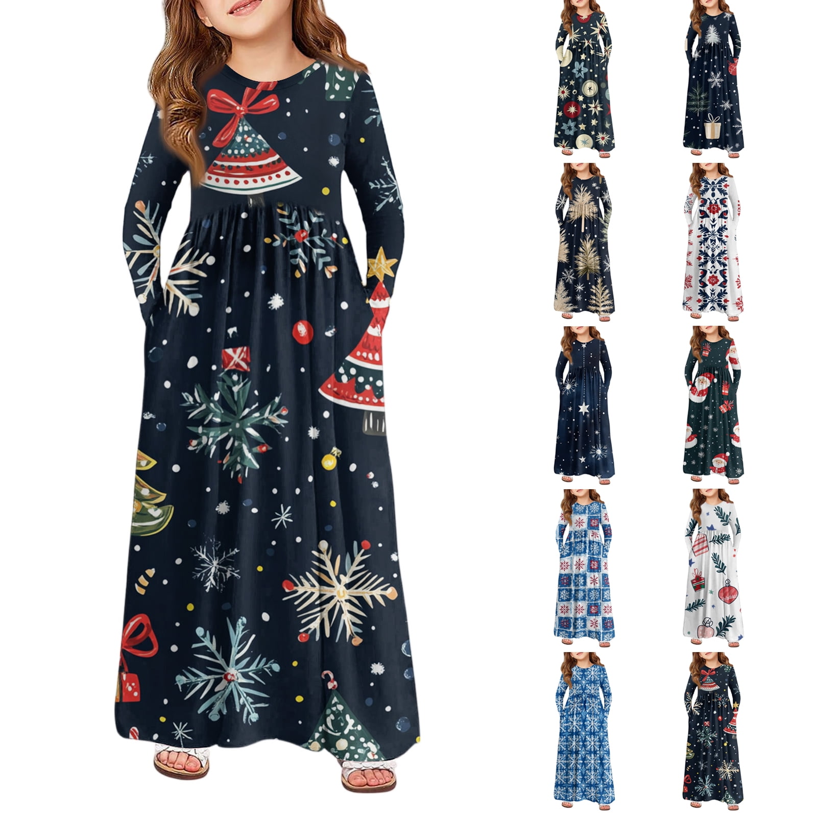 Drmagiyhm Girls Maxi Dress Size 10-12 Autumn Crew Neck Tiered Dress ...