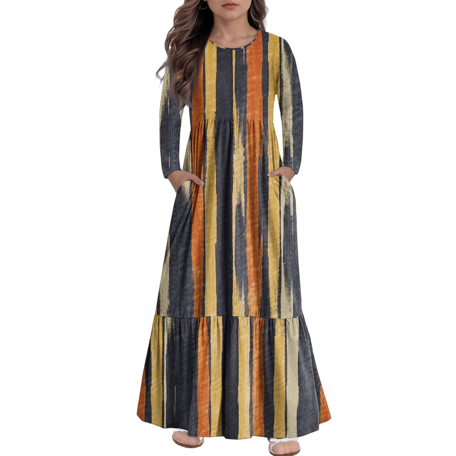 Drmagiyhm Girls Maxi Dress Size 10-12 Crew Neck Floral Print Tiered ...