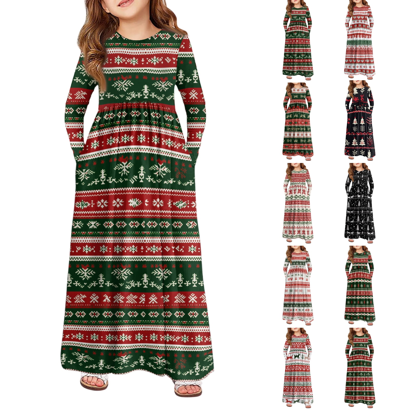 Drmagiyhm Girls Maxi Dress Size 10-12 Fall Crew Neck Tiered Dress Long ...