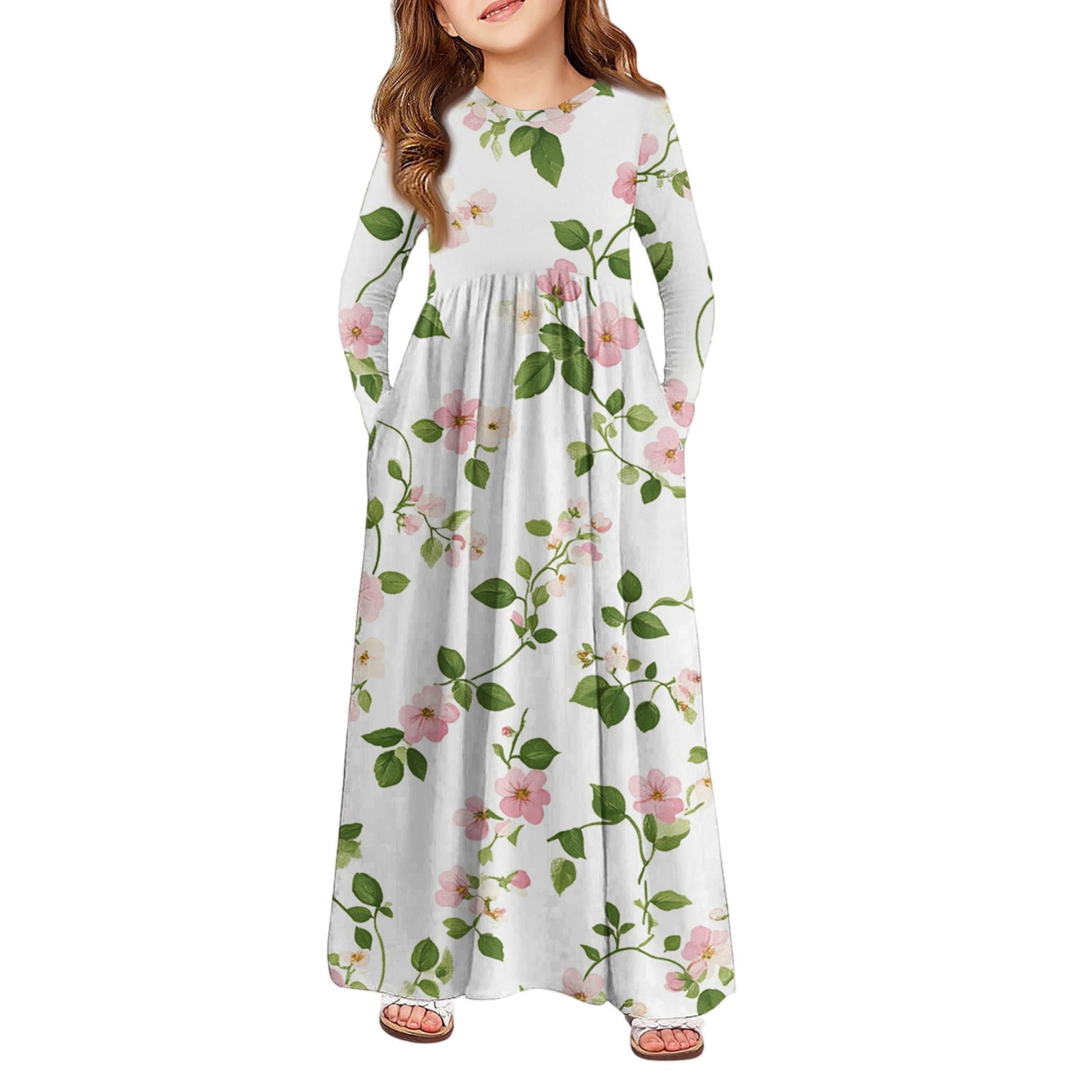Drmagiyhm Girls Maxi Dresses Size 10-12 Autumn Crew Neck Tiered A-Line ...