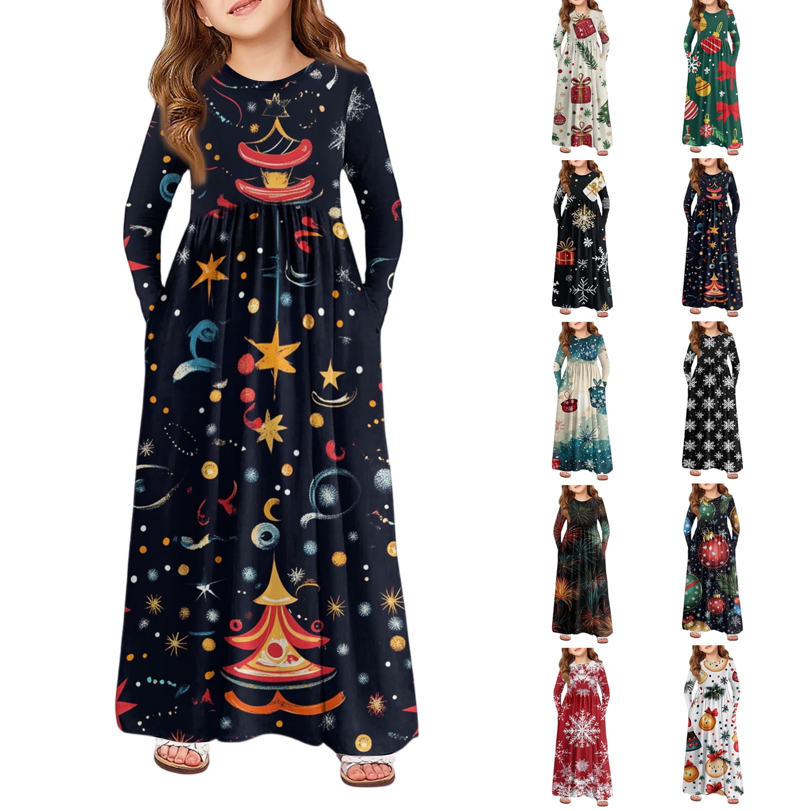 Drmagiyhm Girls Maxi Dresses Size 10-12 Crew Neck Christmas Tiered ...