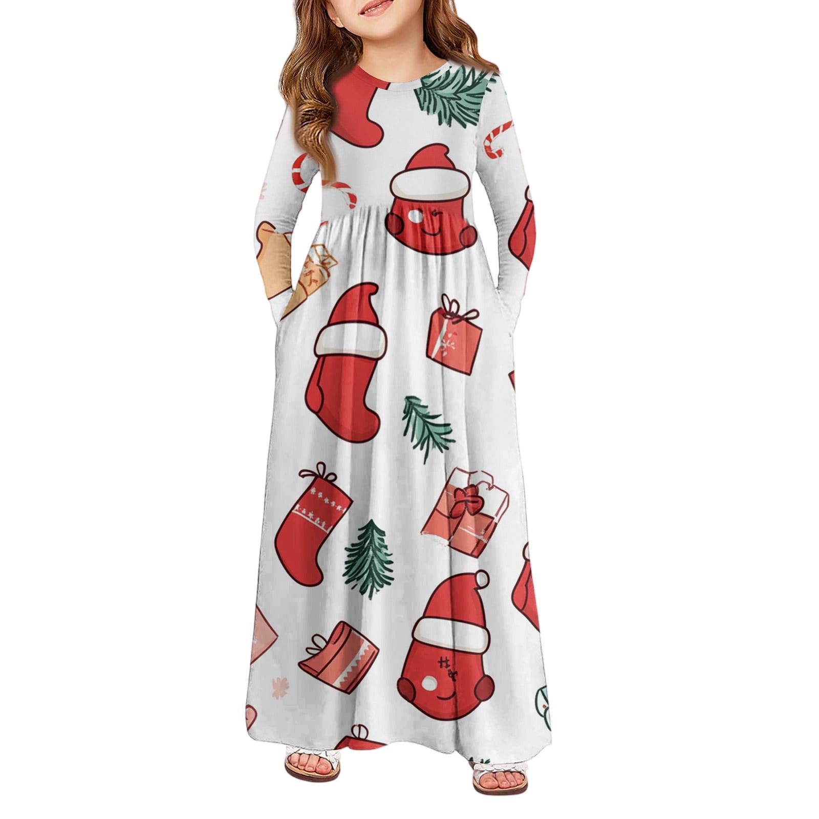 Drmagiyhm Girls Maxi Dresses Size 10-12 Crew Neck Christmas Tiered ...