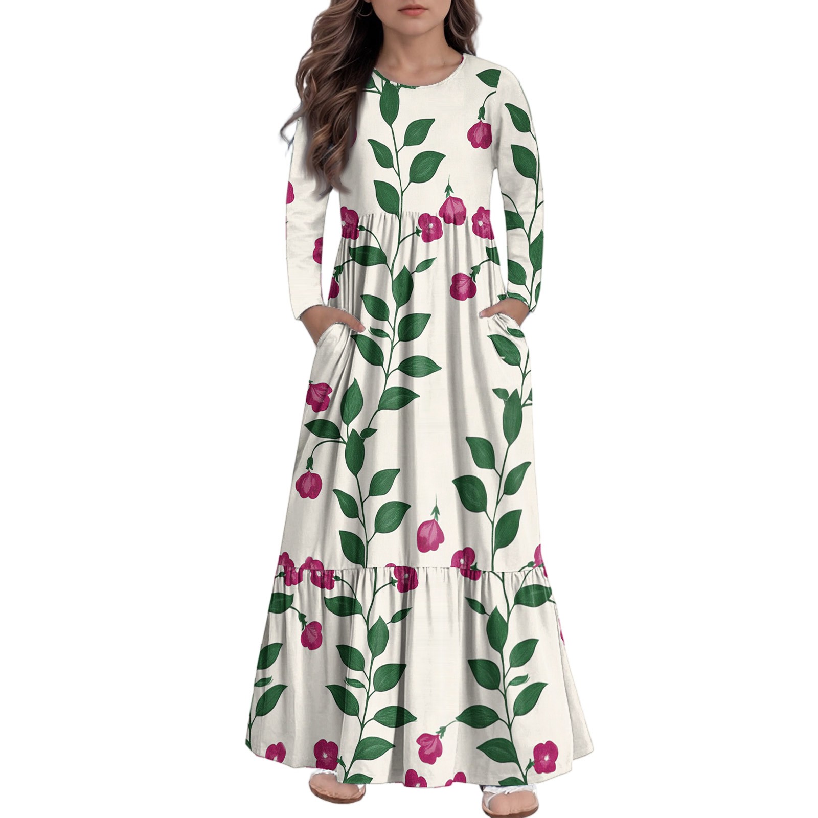 Drmagiyhm Girls Maxi Dresses Size 10-12 Crew Neck Floral Print Tiered ...
