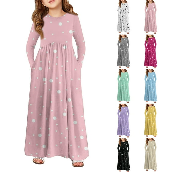 Drmagiyhm Girls Maxi Dresses Size 10-12 Crew Neck wave point Tiered ...