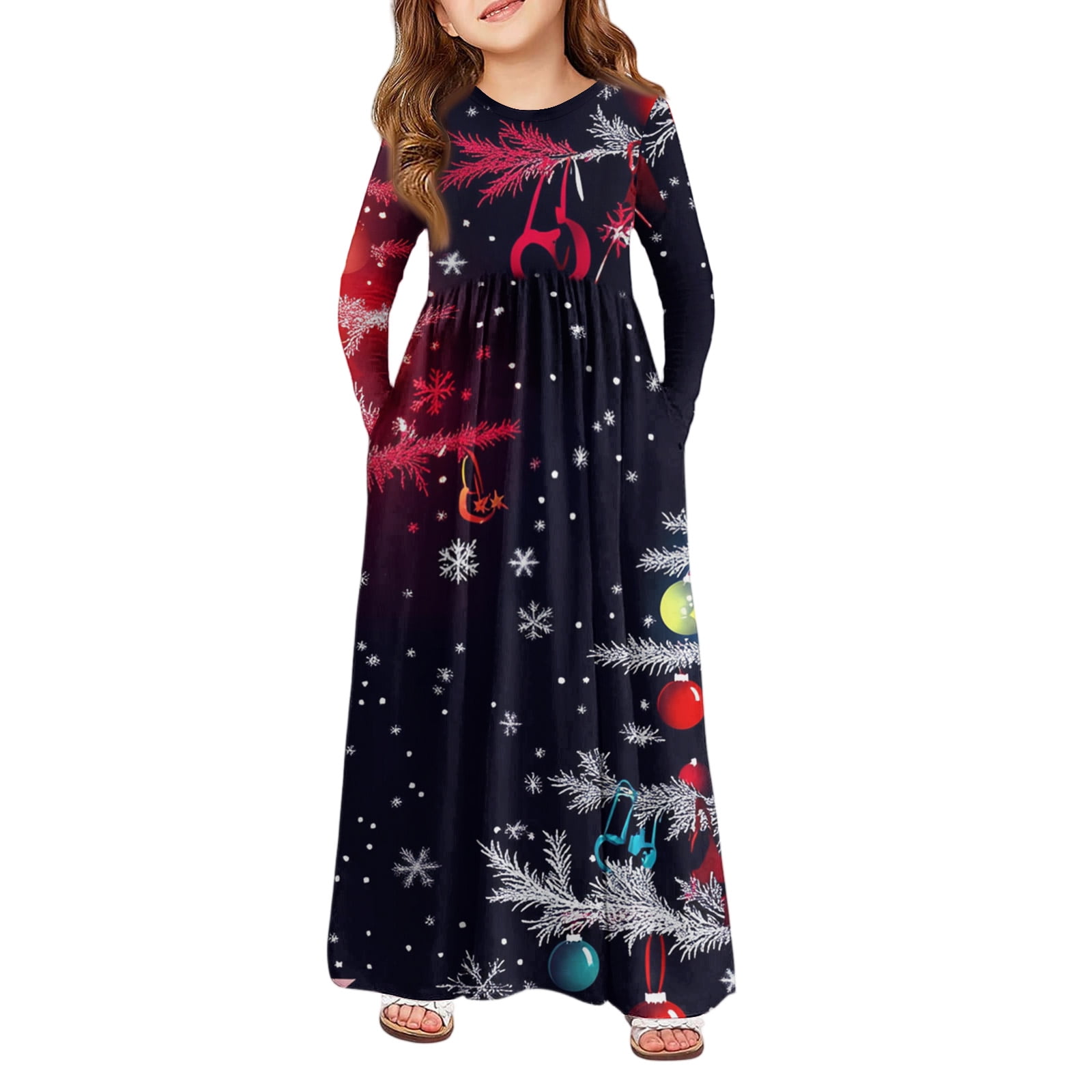 Drmagiyhm Girls Maxi Dresses Size 10-12 Fall Crew Neck Tiered Dress ...
