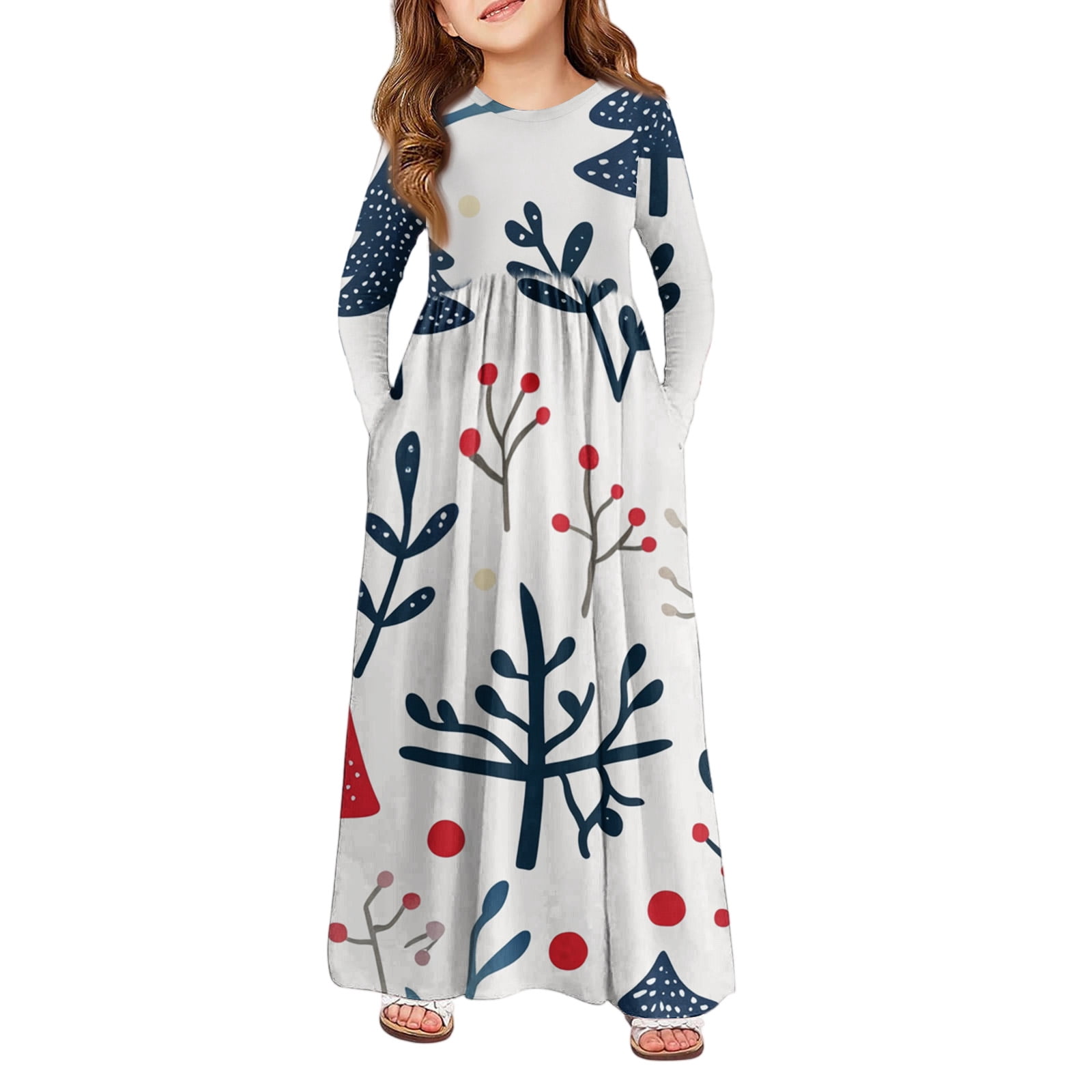 Drmagiyhm Girls Maxi Dresses Size 10-12 Long Sleeves Christmas Dresses ...
