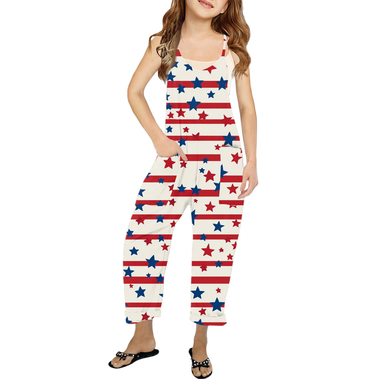 Drmagiyhm Girls Romper Size 10-12 Loose Spaghetti Strap Longs Jumpsuit ...