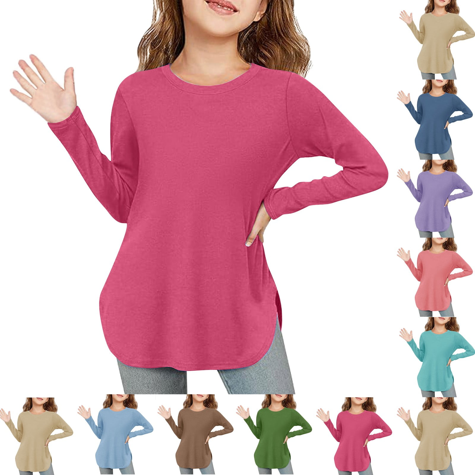 Drmagiyhm Girls Shirts Size 10-12 Basic Solid Color Shirts Stylish ...