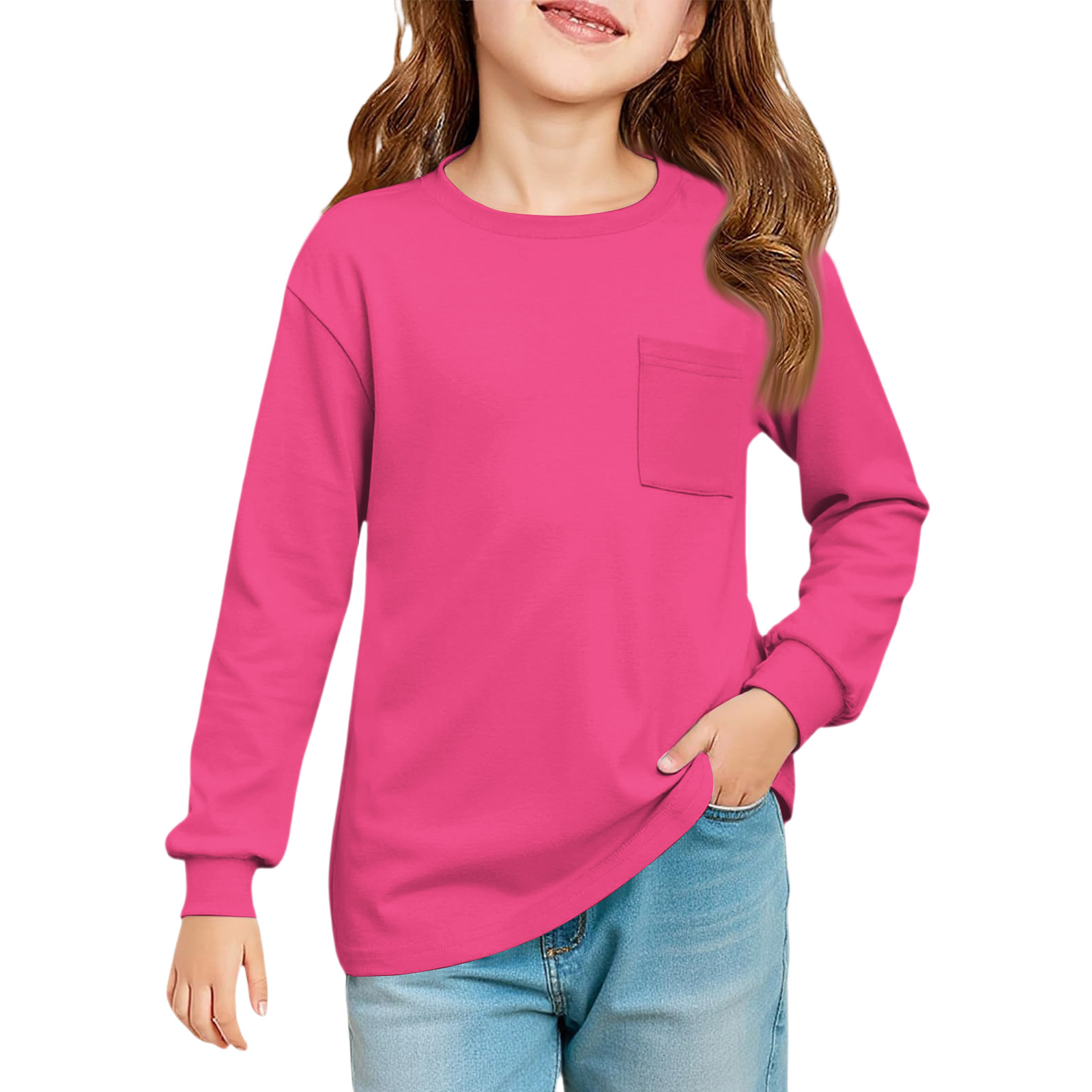 Drmagiyhm Girls Shirts Size 10-12 Casual Crewneck Solid Color Shirt ...