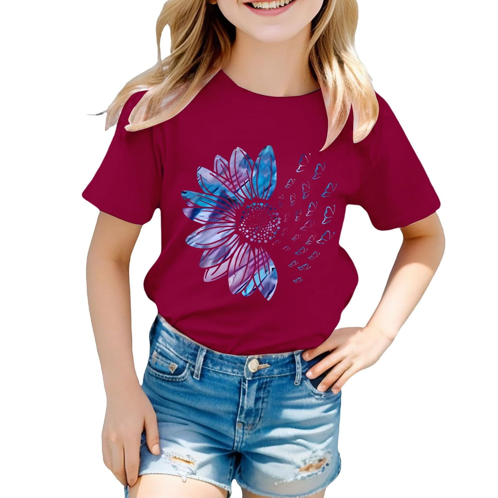 Drmagiyhm Girls Summer T Shirts Size 10-12 Casual Floral Print Shirts ...