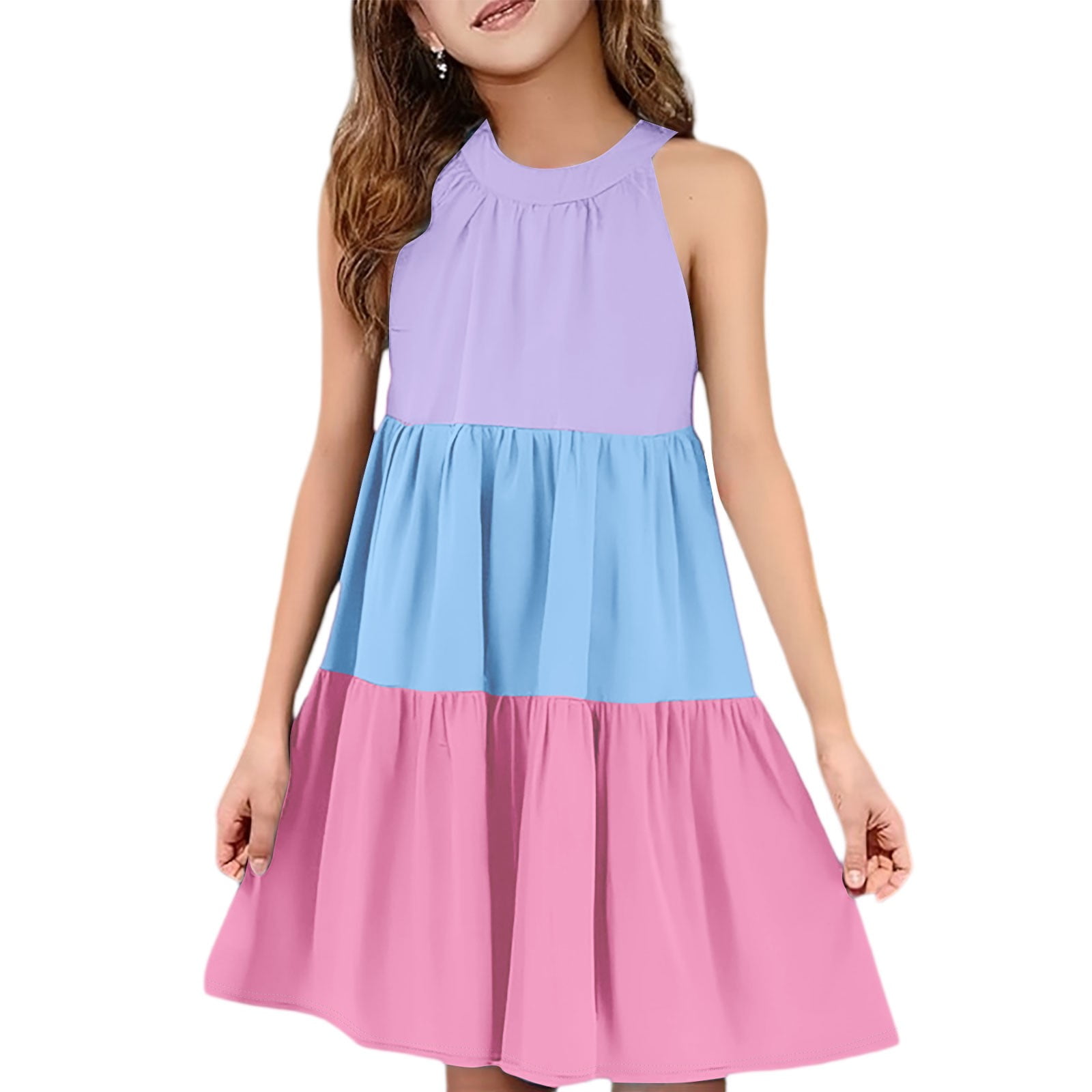 Drmagiyhm Girls Sun Dresses Size 10-12 Summer Casual Color Block ...