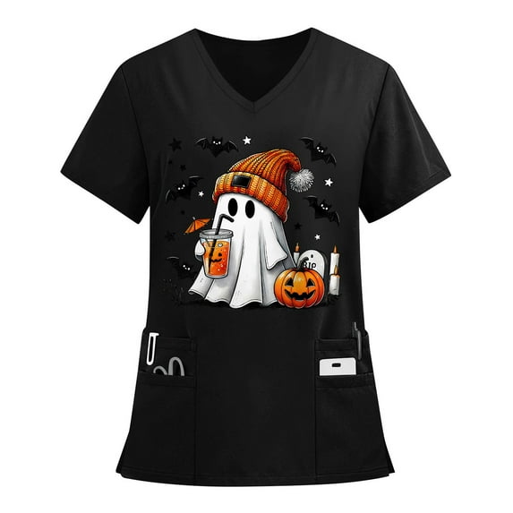 Drmagiyhm Halloween Black Scrubs for Women Plus Size Halloween Shirts ...