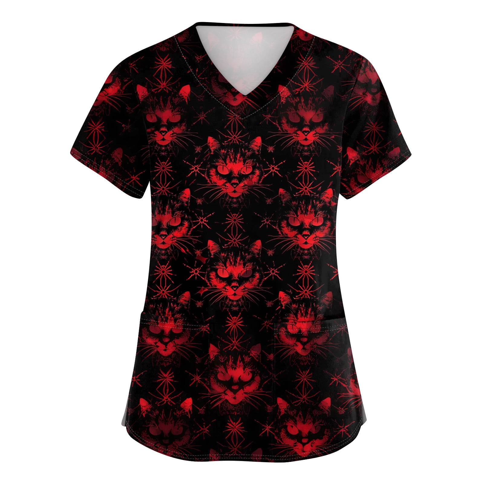 Drmagiyhm Halloween Black Scrubs for Women V Neck Short Sleeve Scrub ...