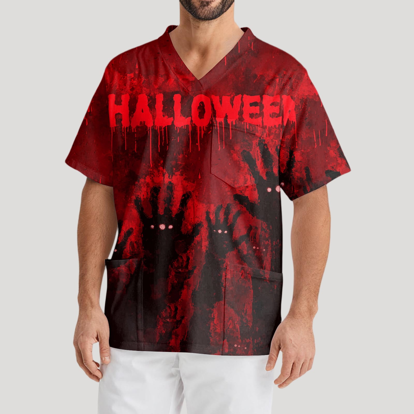 Drmagiyhm Halloween Scrub Tops Men Nurse Uniforms Short Sleeve ...