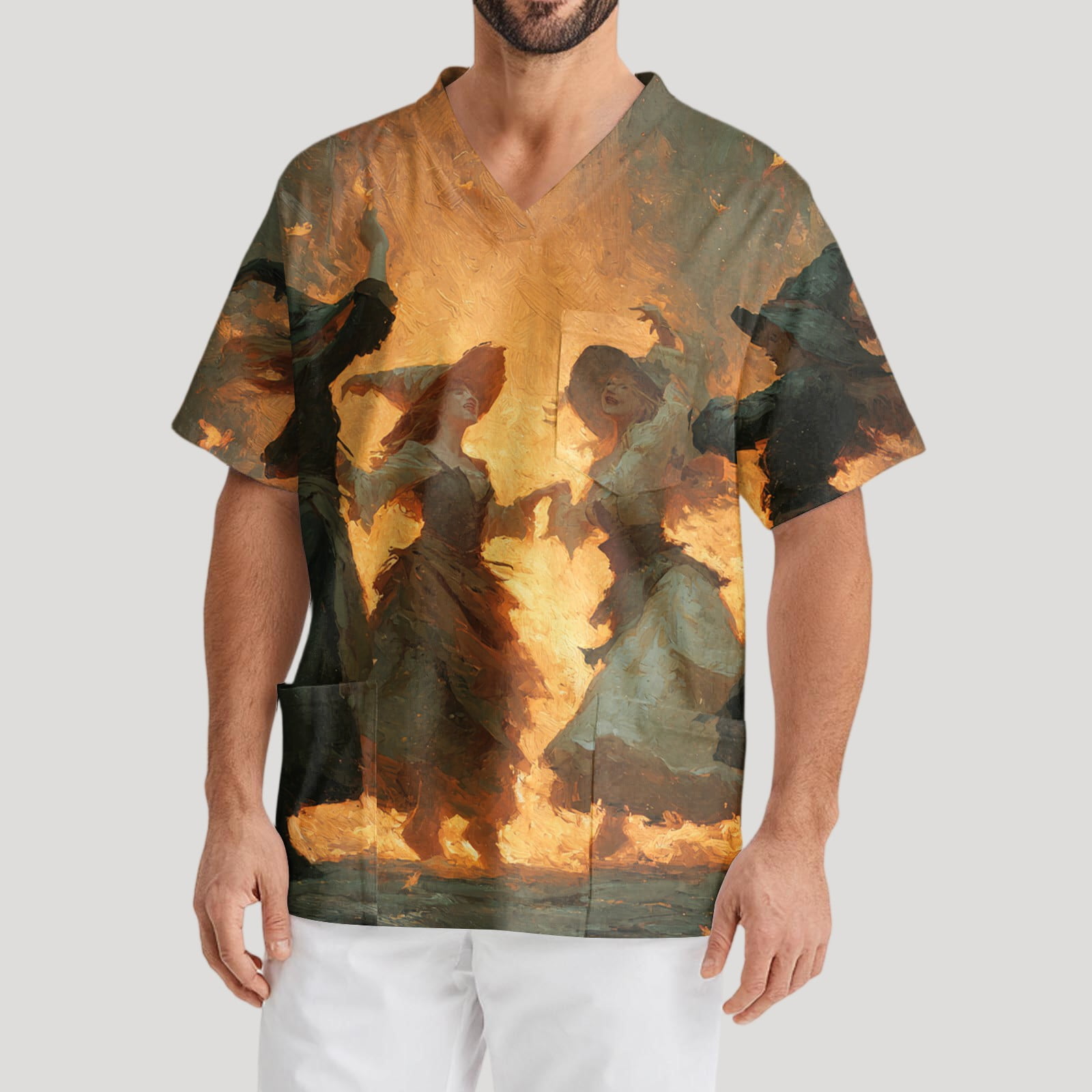 Drmagiyhm Halloween Scrub Tops Men Plus Size Halloween Shirt Funny ...