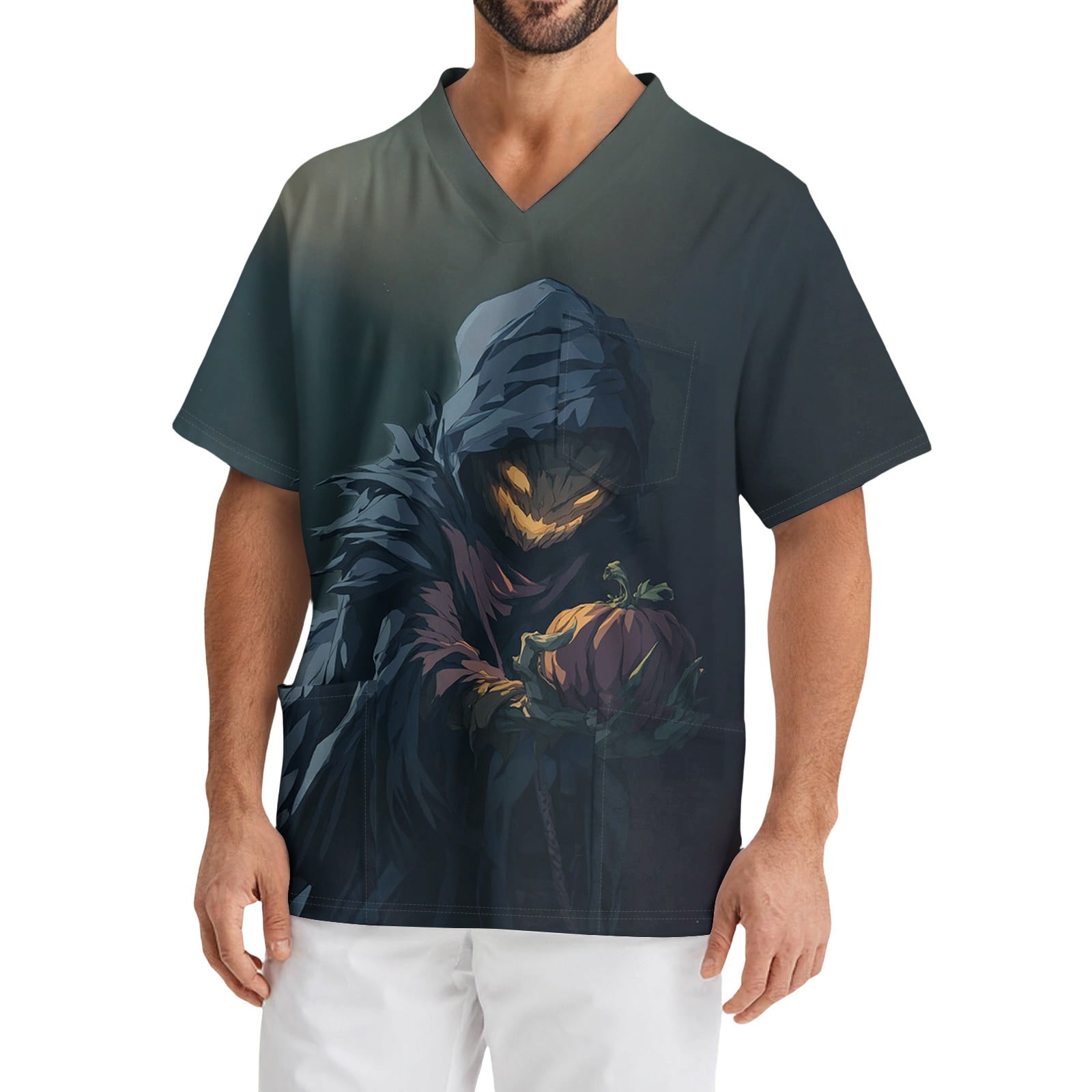 Drmagiyhm Halloween Scrub Tops Men Plus Size Halloween Shirts Short ...