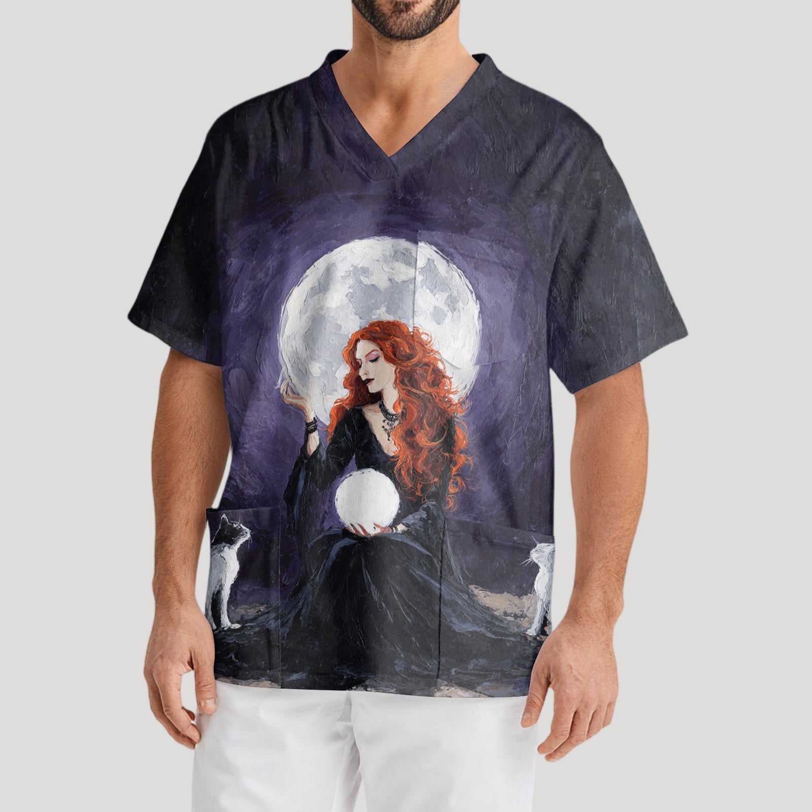 Drmagiyhm Halloween Scrub Tops Men Plus Size Halloween Shirts Short ...