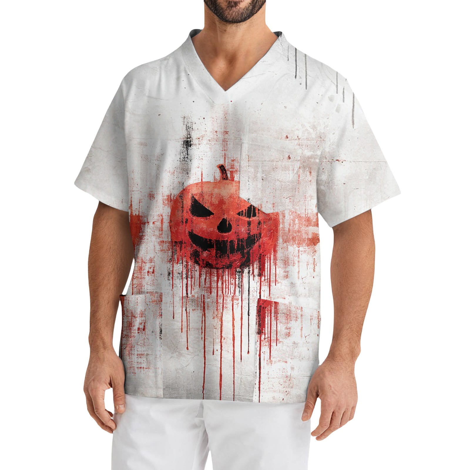 Drmagiyhm Halloween Scrub Tops Men Plus Size Nurse Uniforms Short ...