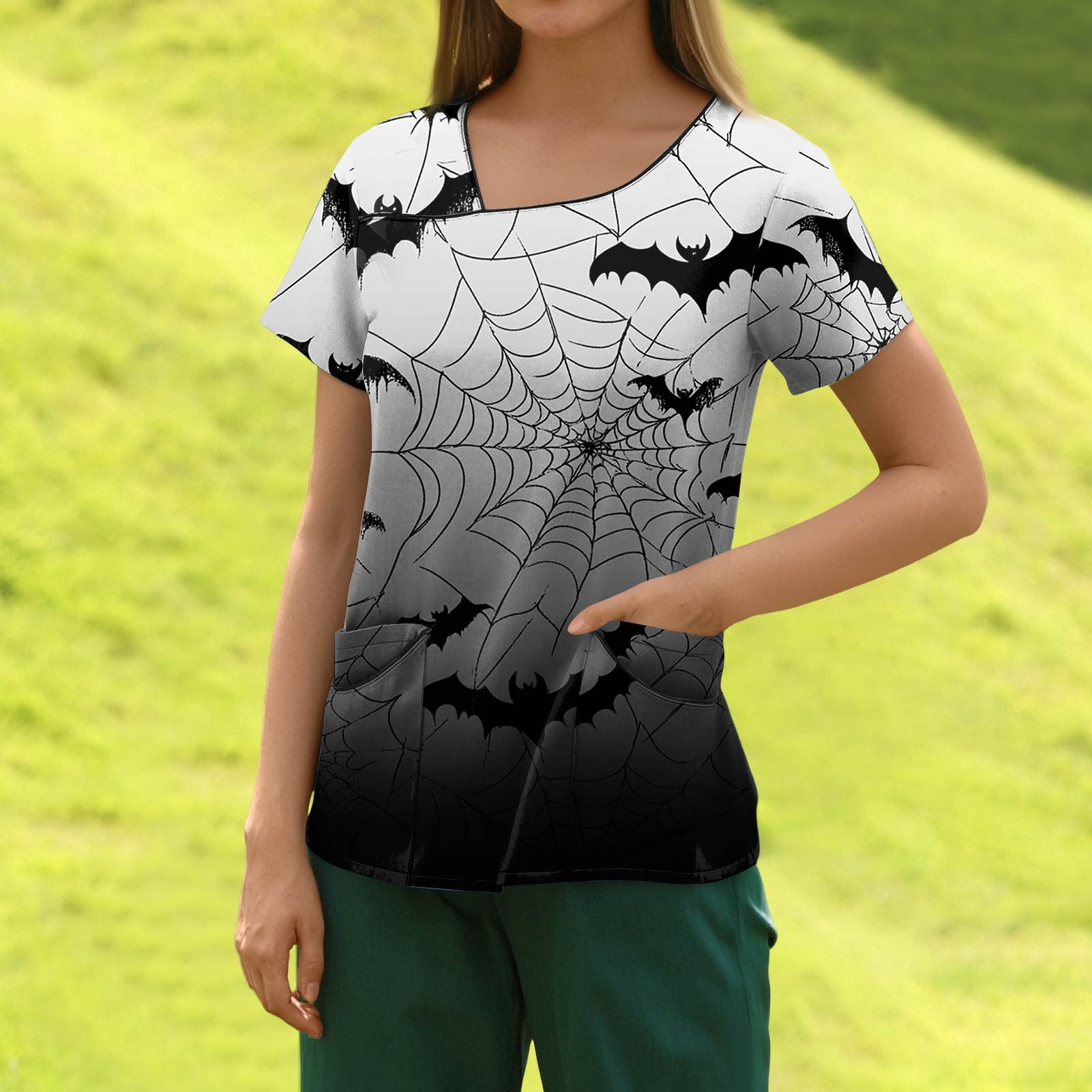 Drmagiyhm Halloween Scrub Tops Men Plus Size Spooky Season Scrub Shirts ...