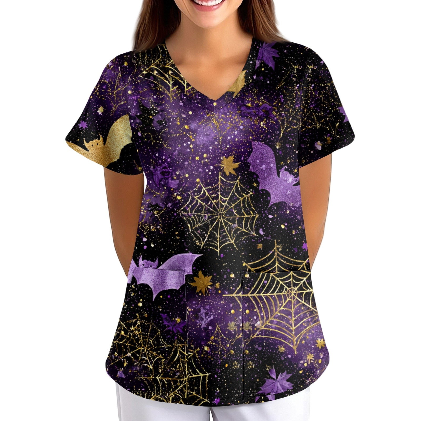 Drmagiyhm Halloween Scrub Tops Men Plus Size Spooky Season Scrub Shirts ...