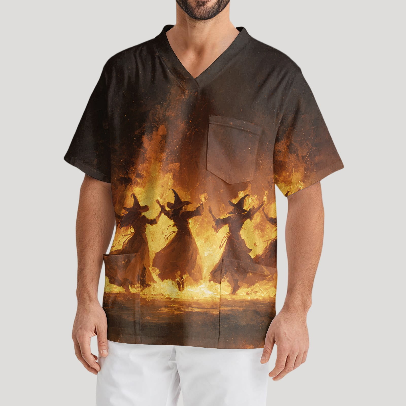 Drmagiyhm Halloween Scrub Tops Men Plus Size Spooky Season Scrub Shirts ...