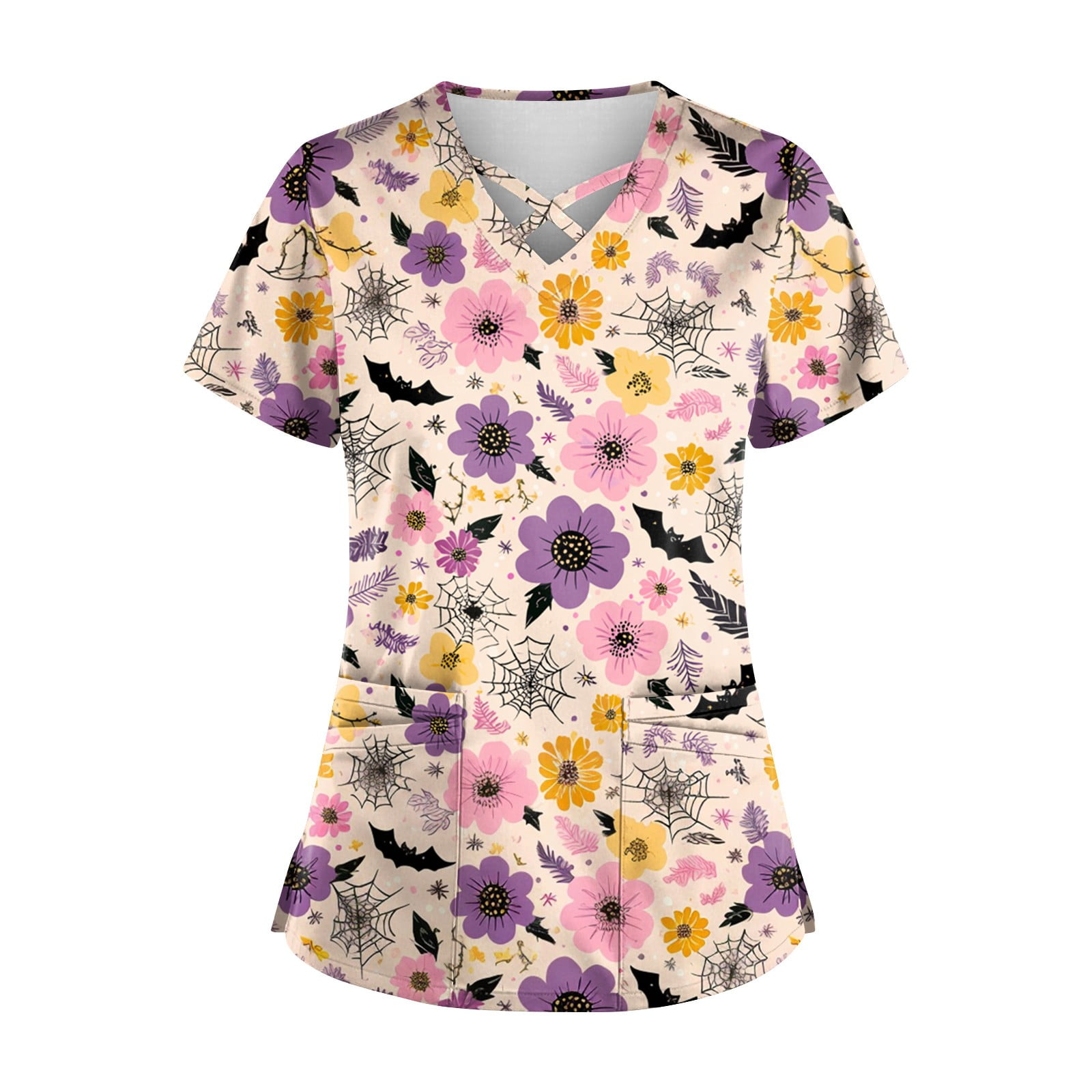 Drmagiyhm Halloween Scrub Tops Men Plus Size Spooky Season Scrub Shirts ...