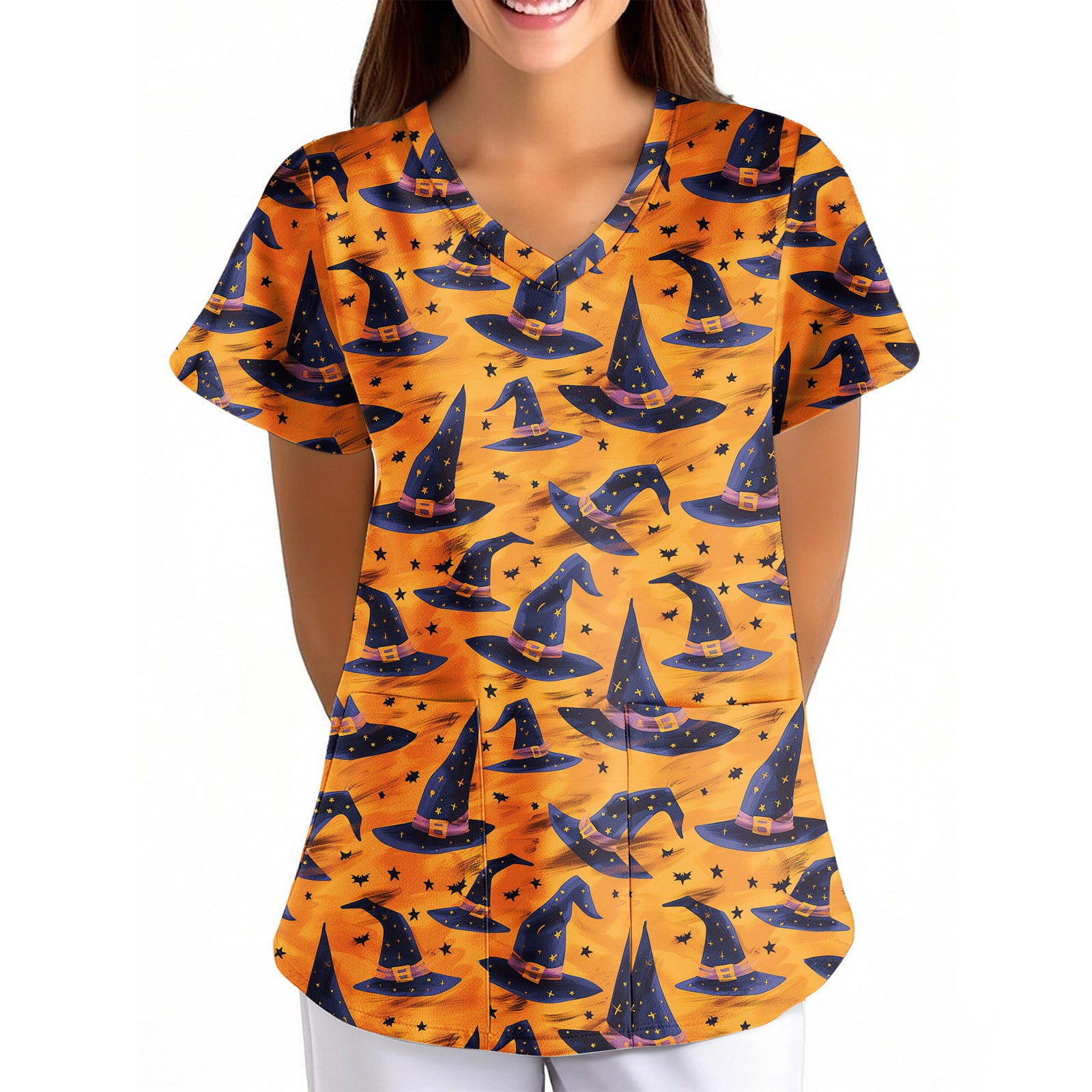Drmagiyhm Halloween Scrub Tops Men Plus Size Spooky Season Scrub Shirts ...