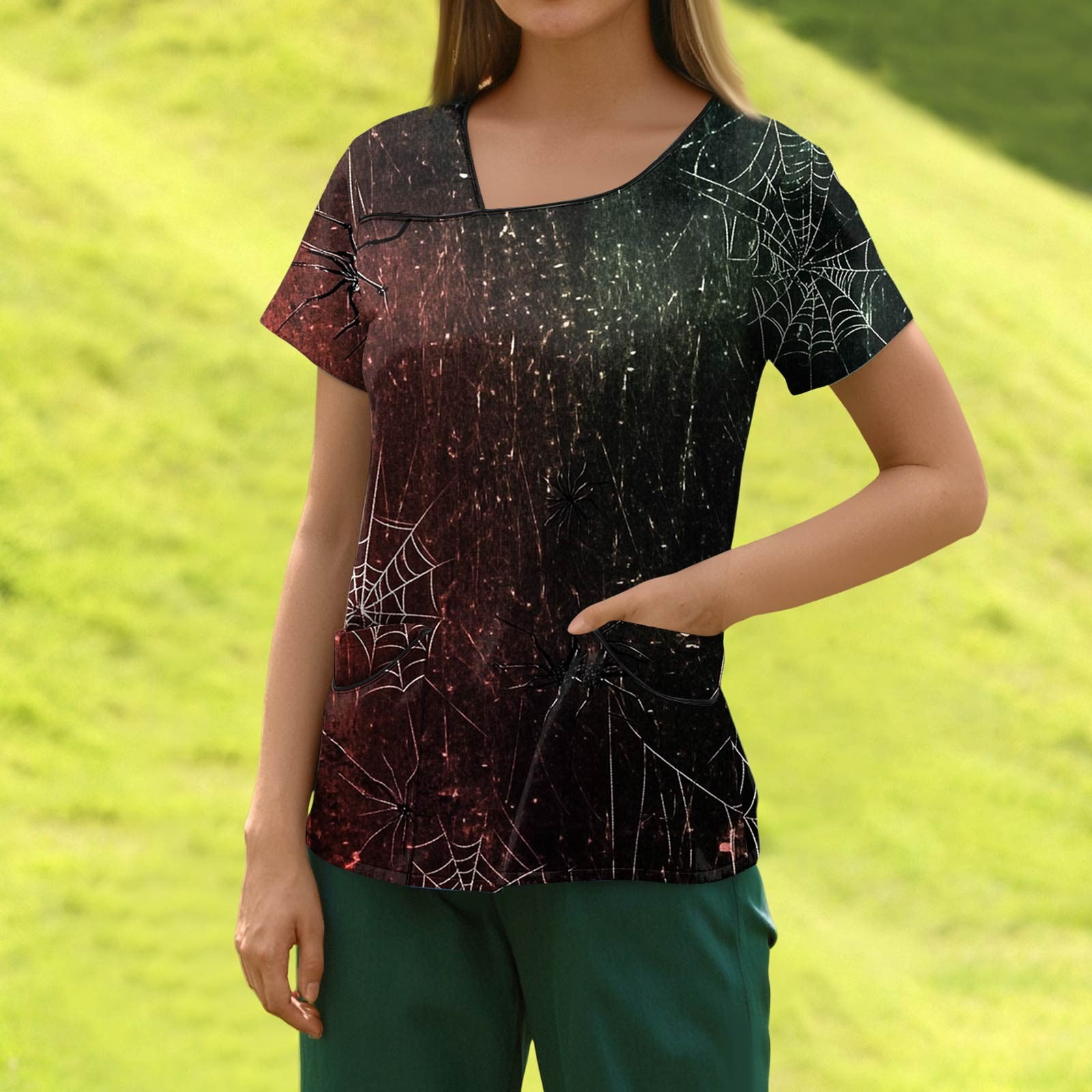 Drmagiyhm Halloween Scrub Tops Men Pumpkins Fun Medical Scrubs Short ...