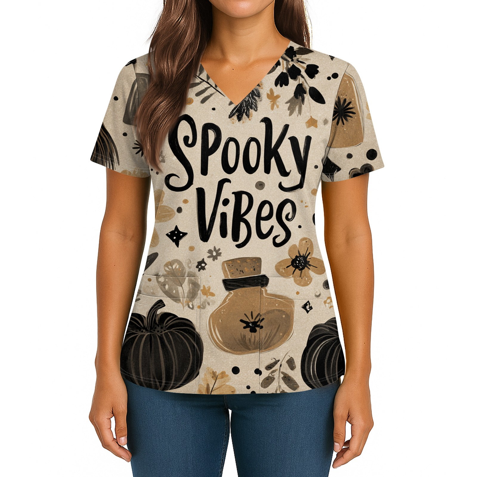 Drmagiyhm Halloween Scrub Tops Women Halloween Shirt Fun Nurse Uniforms ...