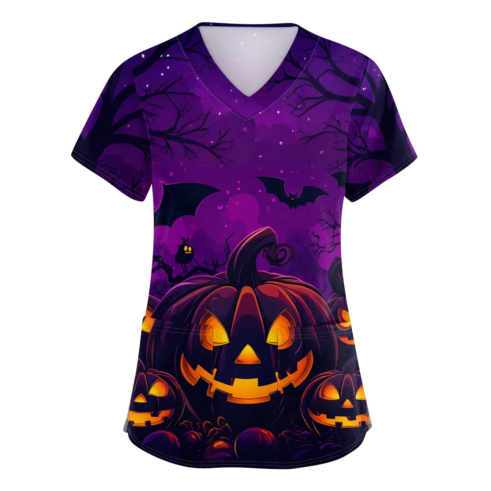 Drmagiyhm Halloween Scrub Tops Women Pumpkins Fun Medical Scrubs Short ...