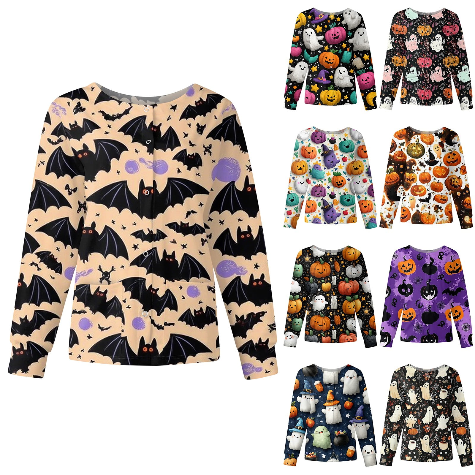 Drmagiyhm Hallowmas Womens Scrub Jacket Cute Lab Coat Floral Printed ...